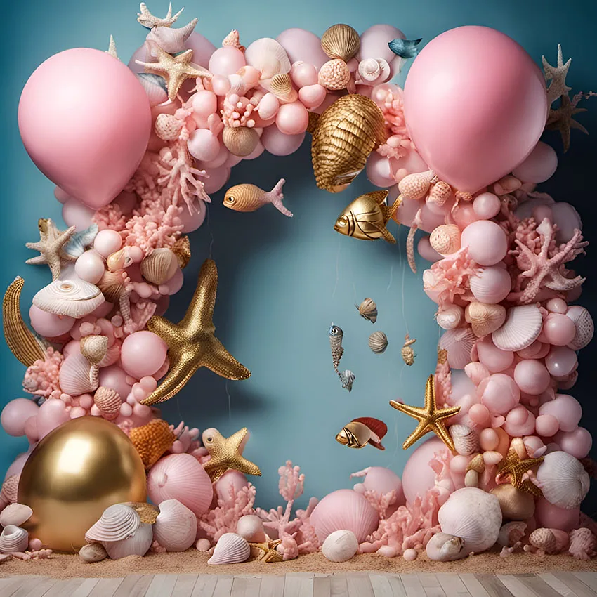 Under The Sea Mermaid Shell Kids Birthday Party Cake Smash Portrait r ...