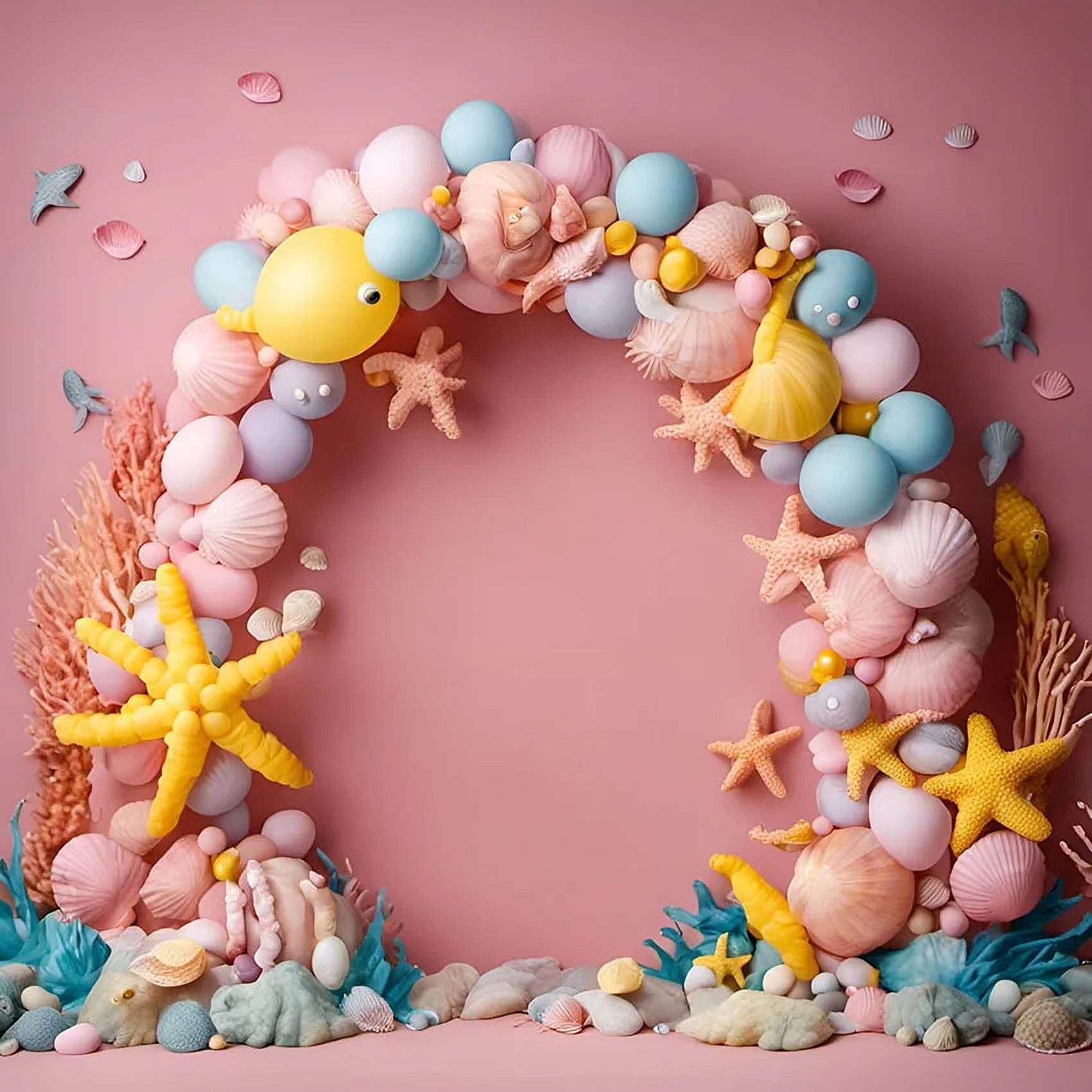 Under The Sea Mermaid Shell Kids Birthday Party Cake Smash Portrait r ...