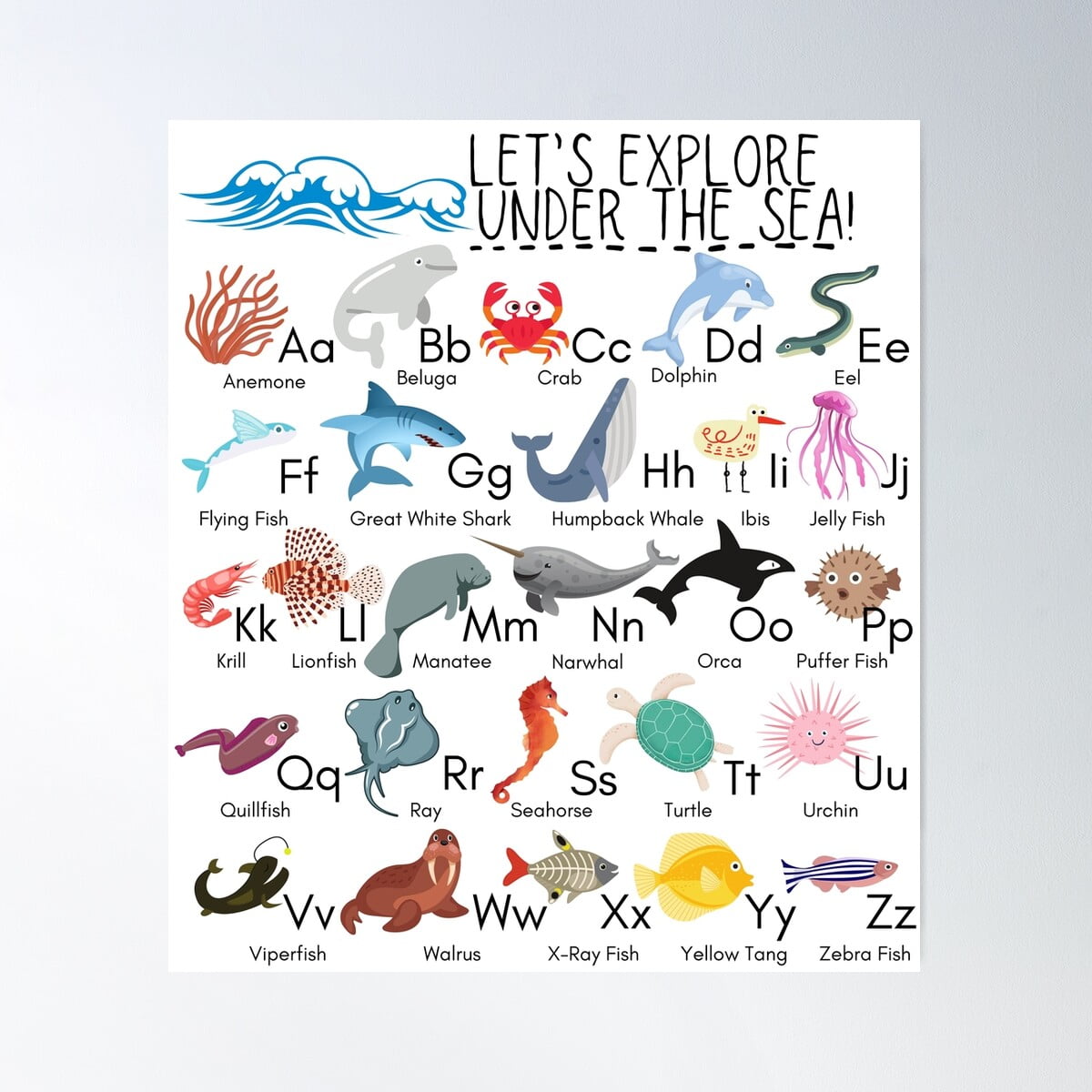 Under The Sea Ocean Animals Alphabet Classroom Abc Poster Wall Art ...