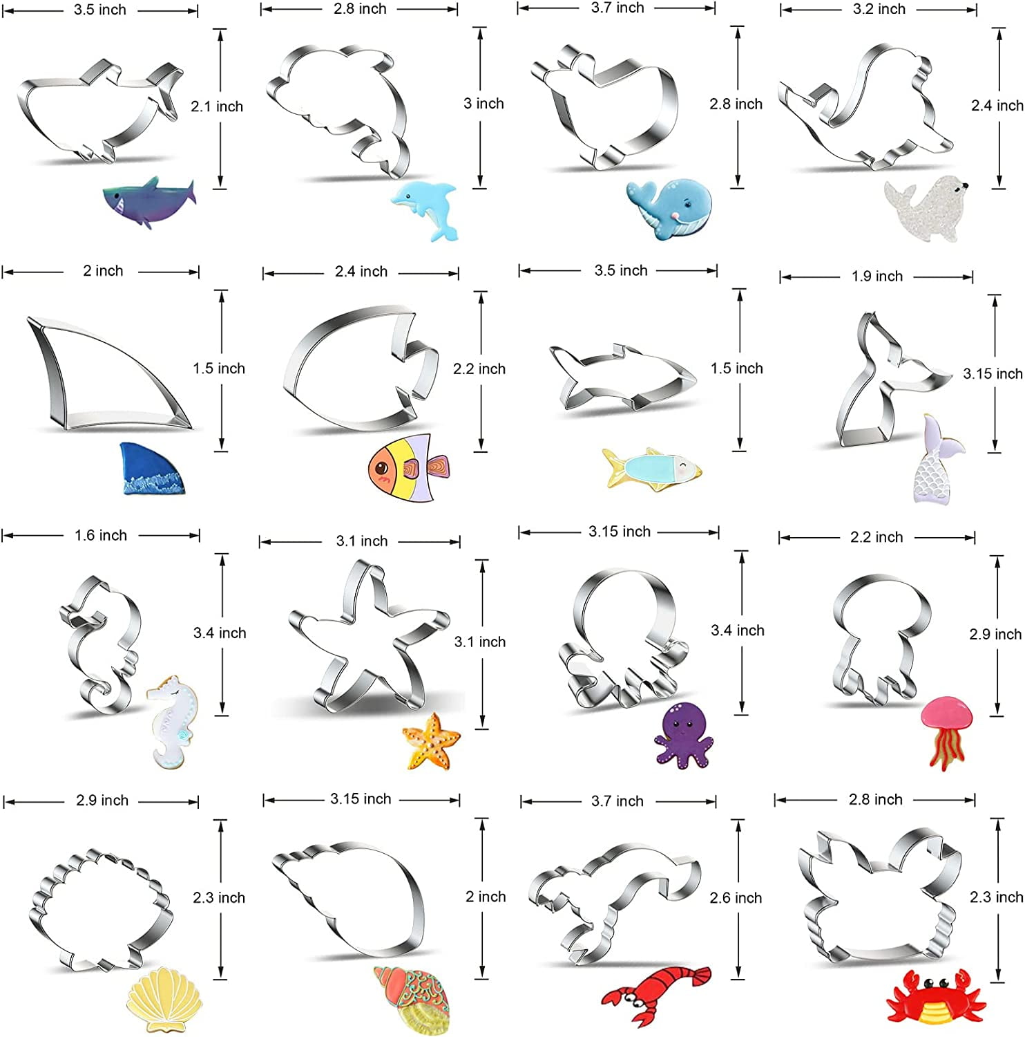 Under The Sea Ocean Creature Cookie Cutters Shapes 16-Piece Set - Crab ...