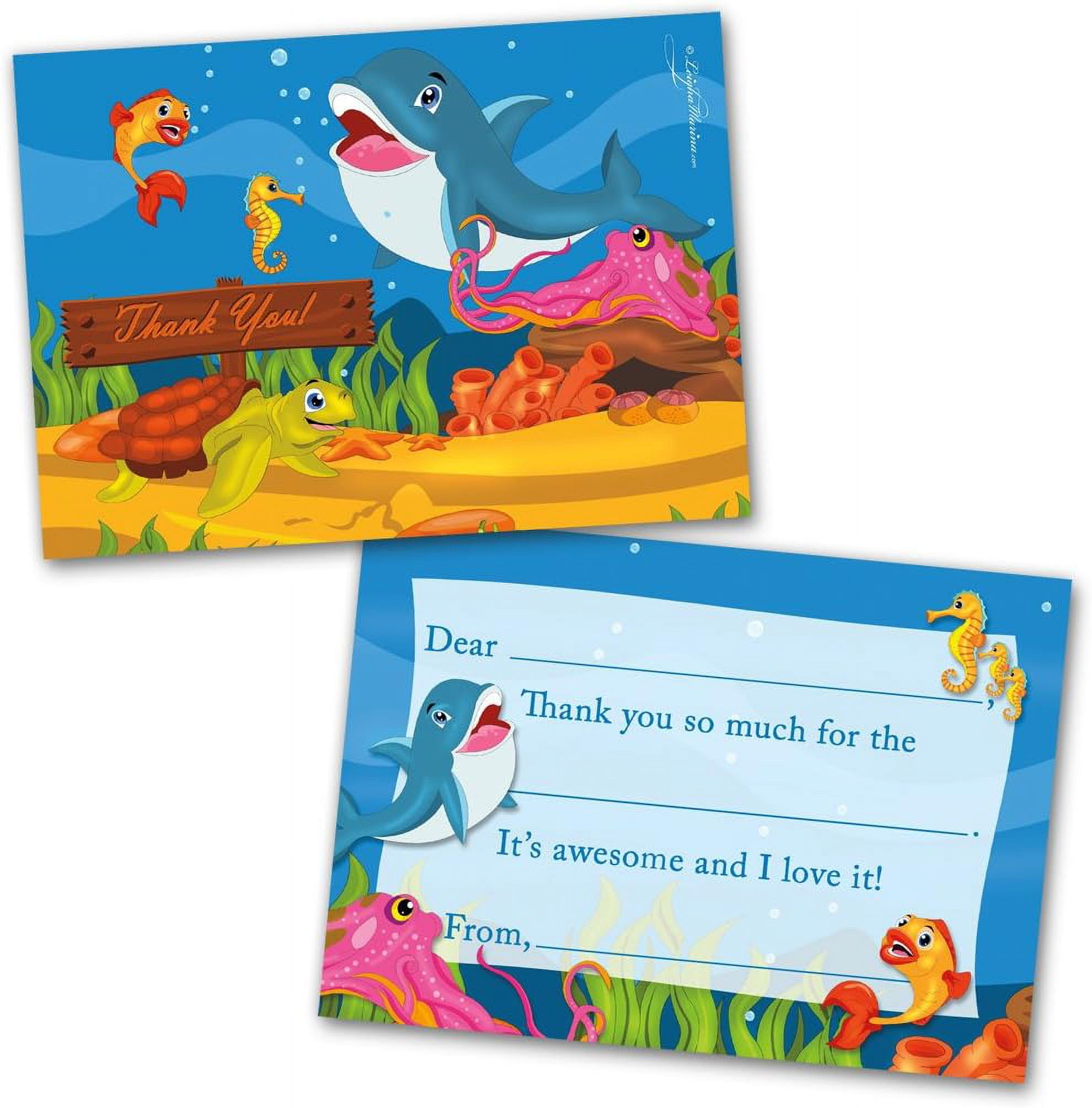 Under The Sea Ocean Themed Thank You Cards for Kids, 20 Notes 20 ...