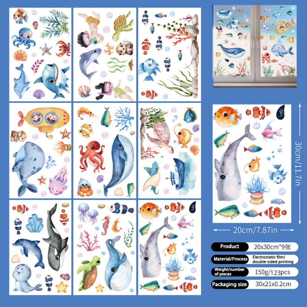 Under The Sea Ocean Window Clings Stickers, Removable Double Sided ...