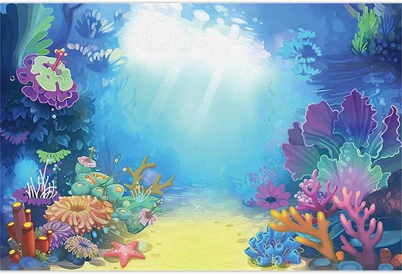 Under The Sea Party Decorations Backdrop, Blue Ocean Coral Theme ...