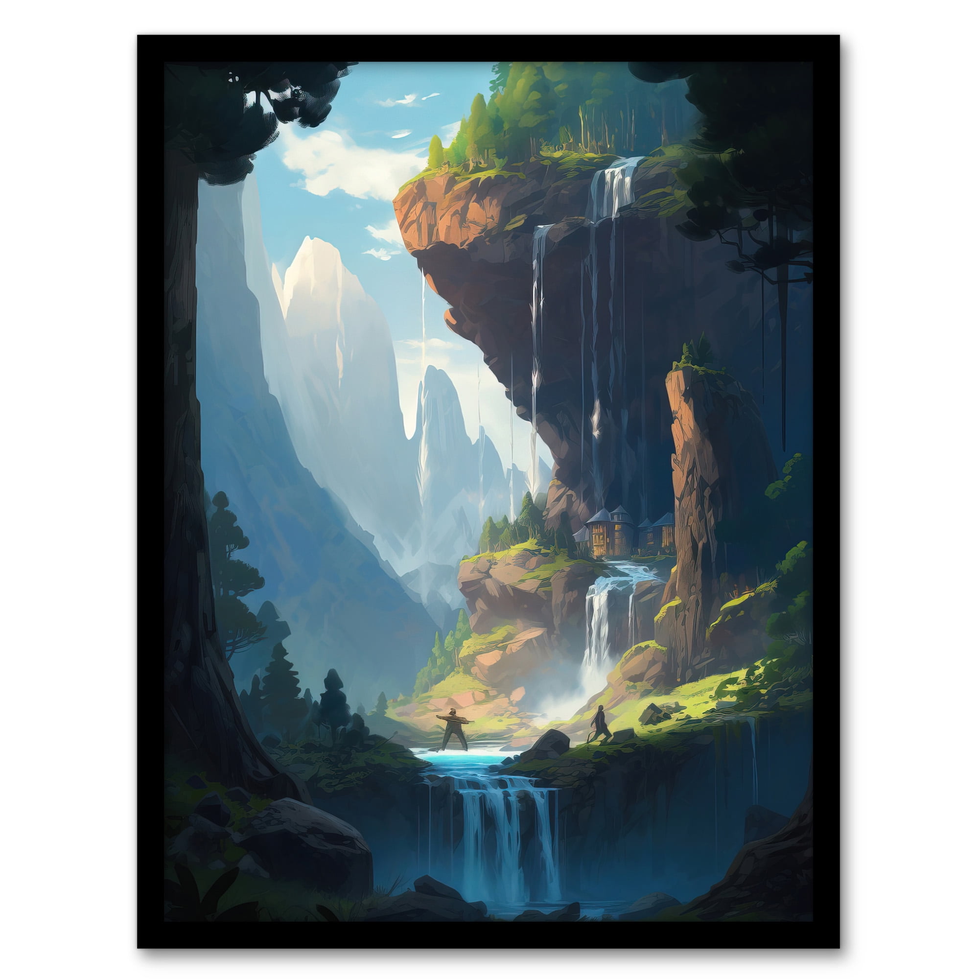 Under a Cascading Waterfall Concept Art Painting Blue Green Orange ...