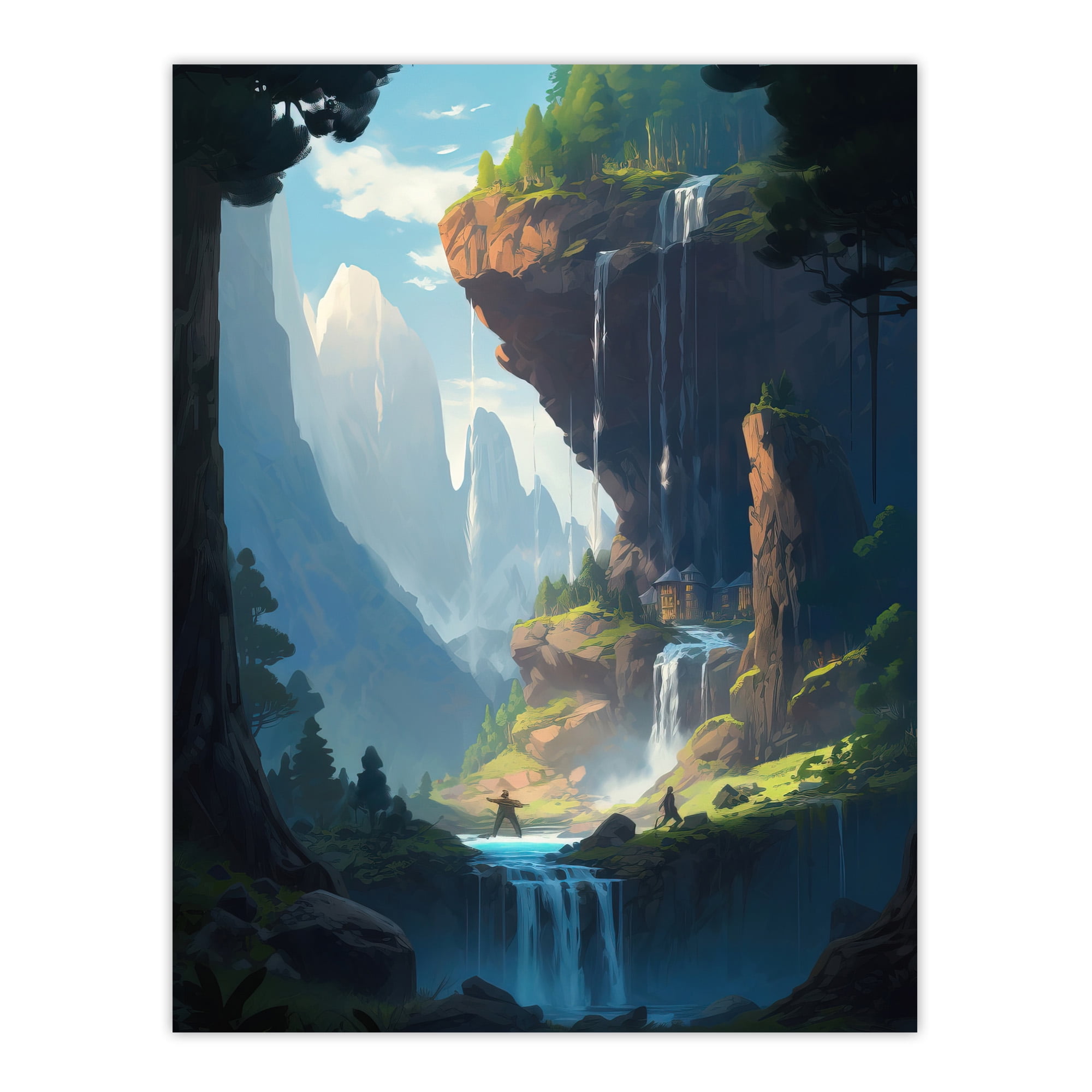 Under a Cascading Waterfall Concept Art Painting Blue Green Orange ...