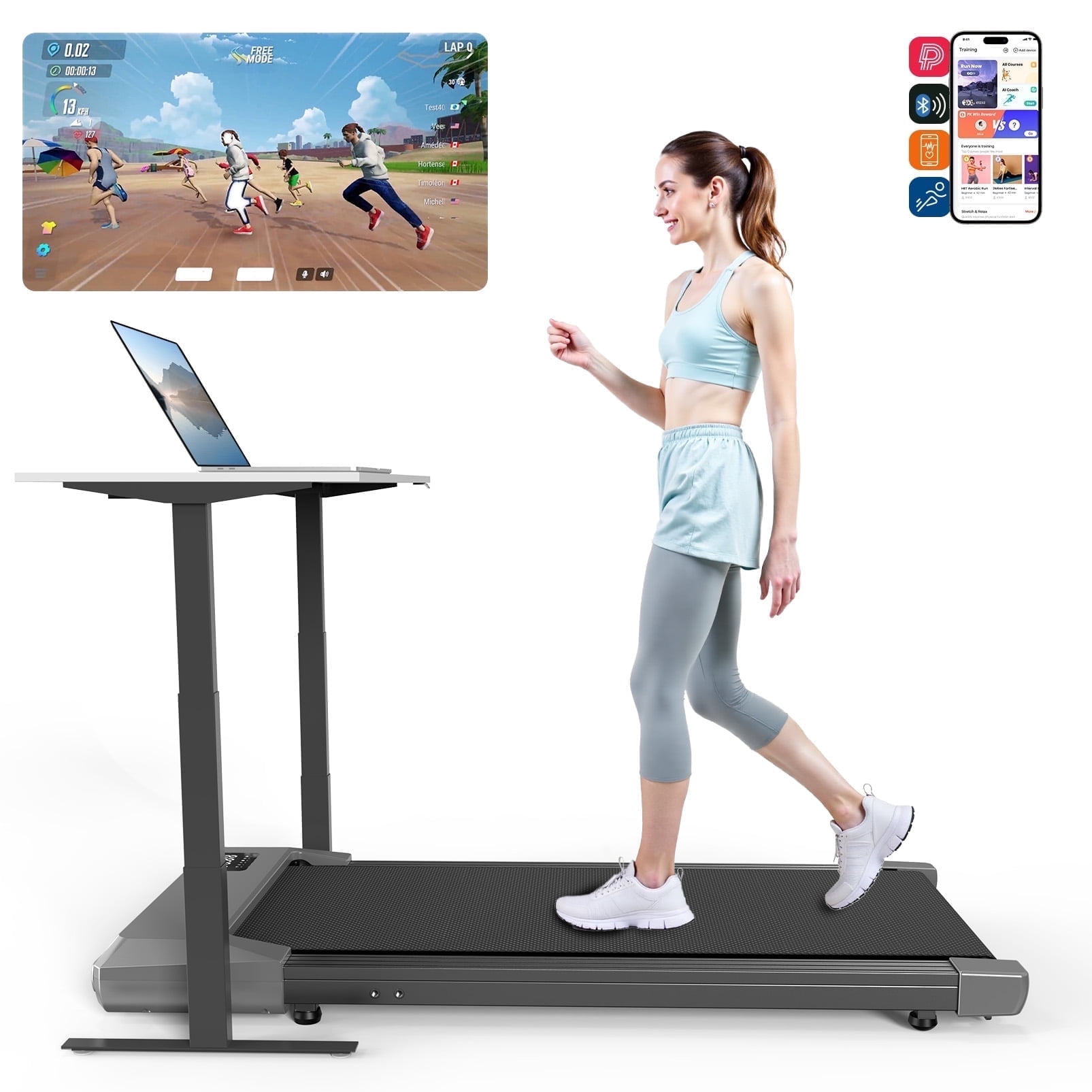 MJWW Walking Pad, 3 in 1 Portable Under Desk Treadmill, 2.5 HP Motor ...