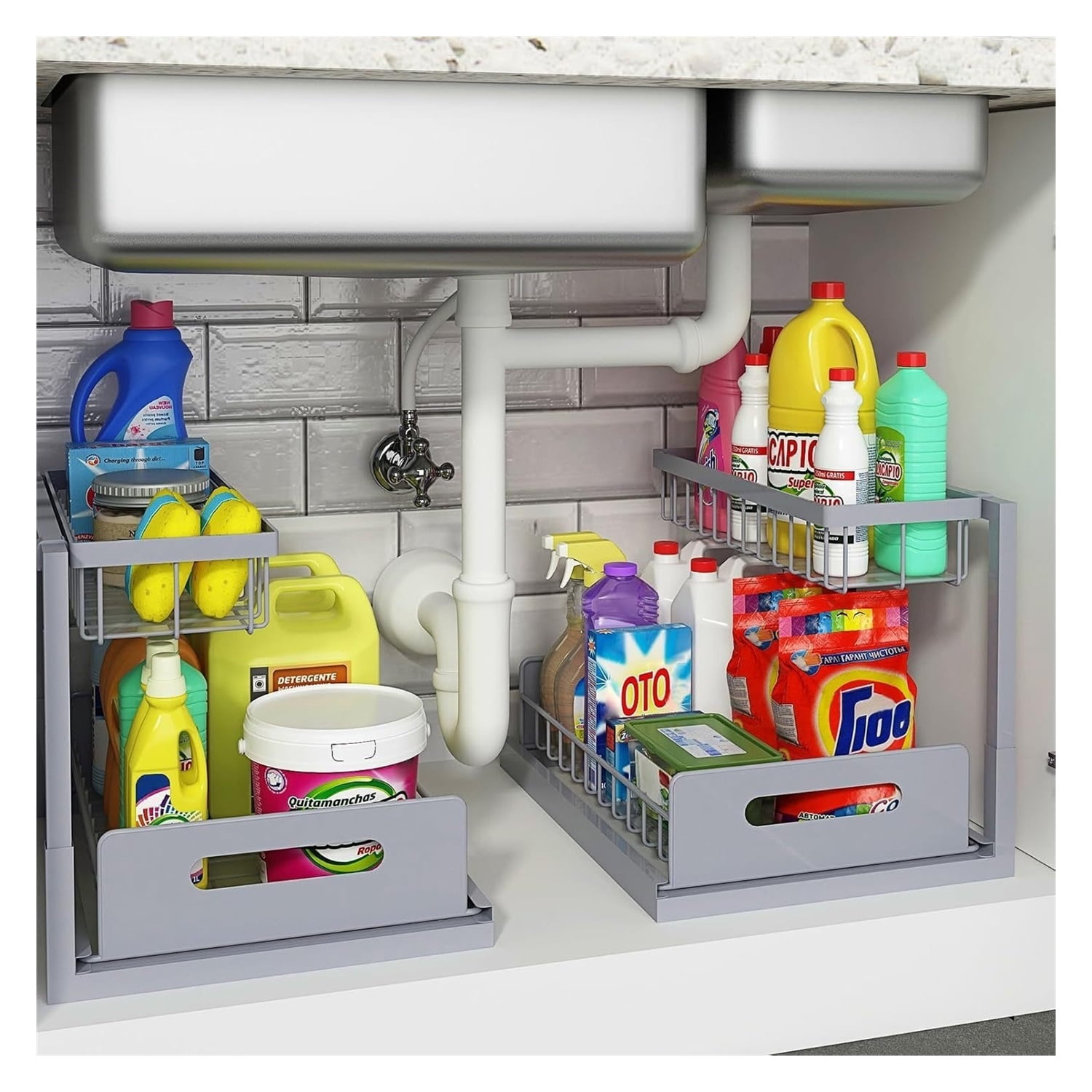 Under-sink storage box, pull-out cabinet storage box, 2-layer sliding ...