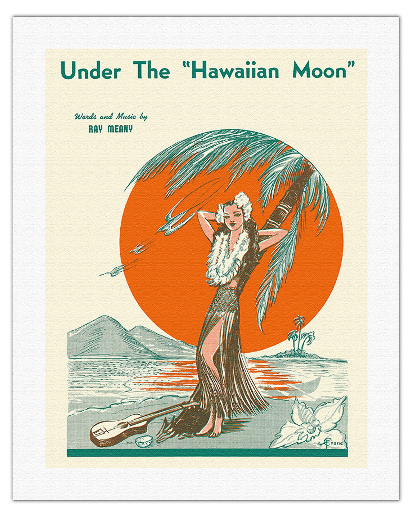 Under the Hawaiian Moon - Vintage Hawaiian Sheet Music by Crane c.1938 ...
