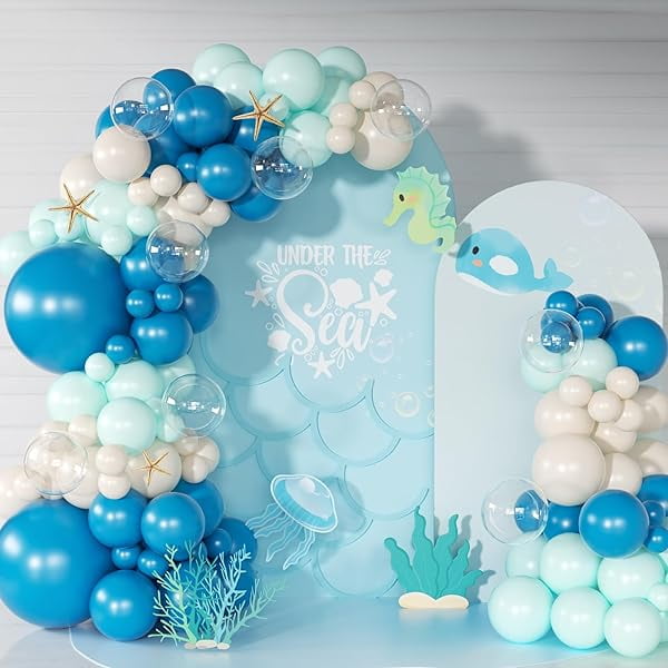 Under the Sea Balloon Arch, 133 Pcs Party Decorations Include Deep Blue ...