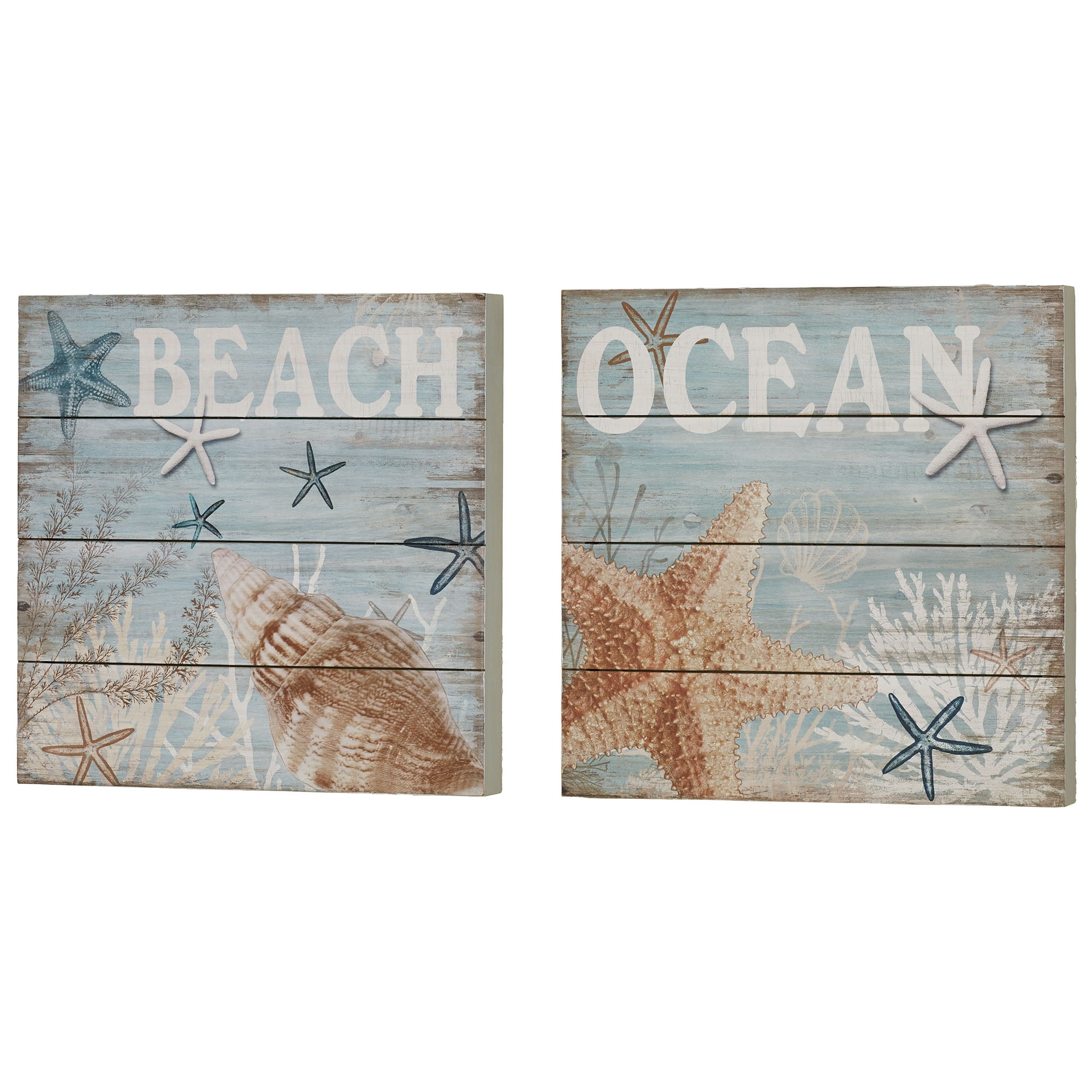Under the Sea Coastal Plank Style Wall Art Plaques Blue Set of Two Set ...