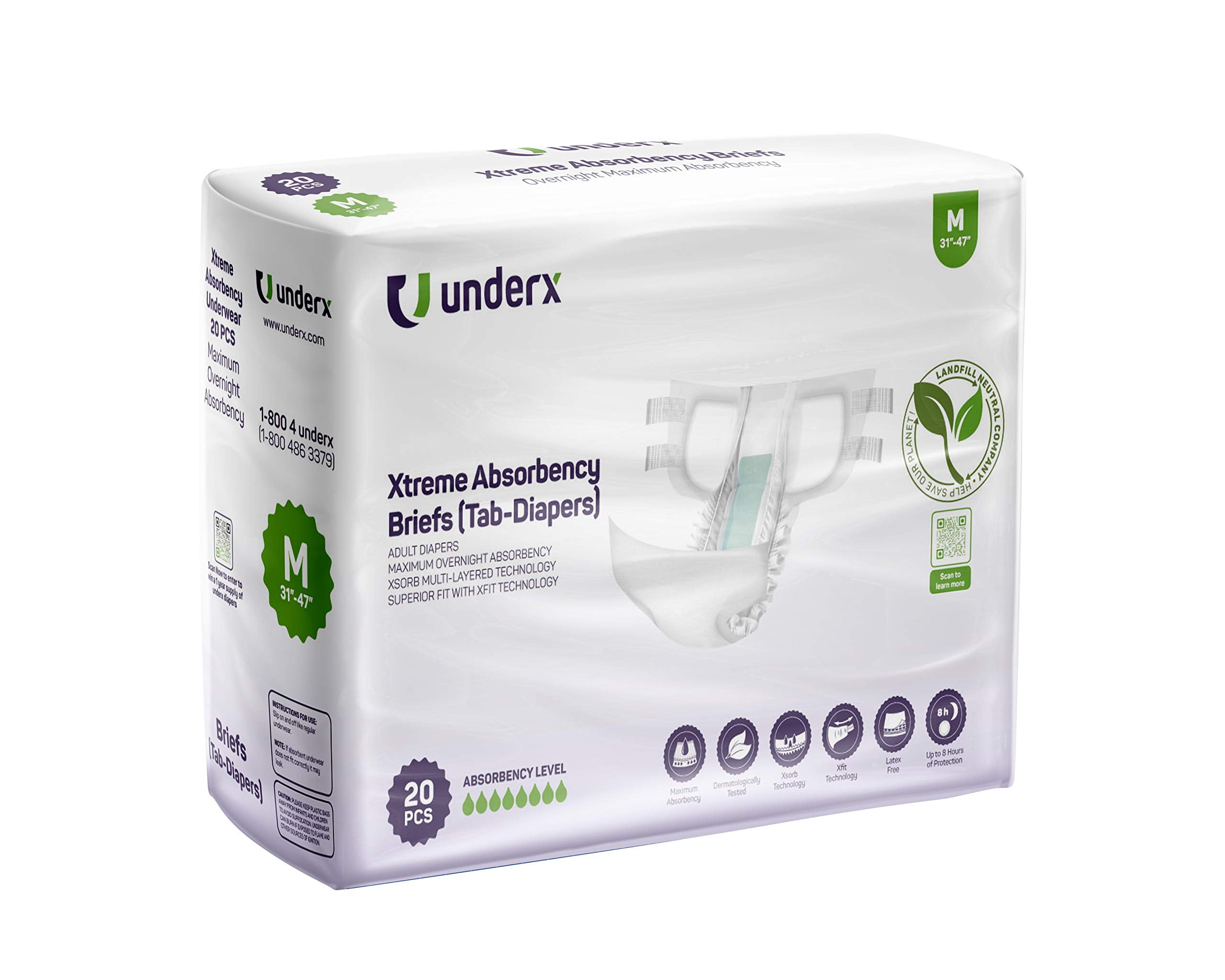 UnderX Tabbed Disposable Briefs for Adult - Overnight Comfort, Xtreme ...