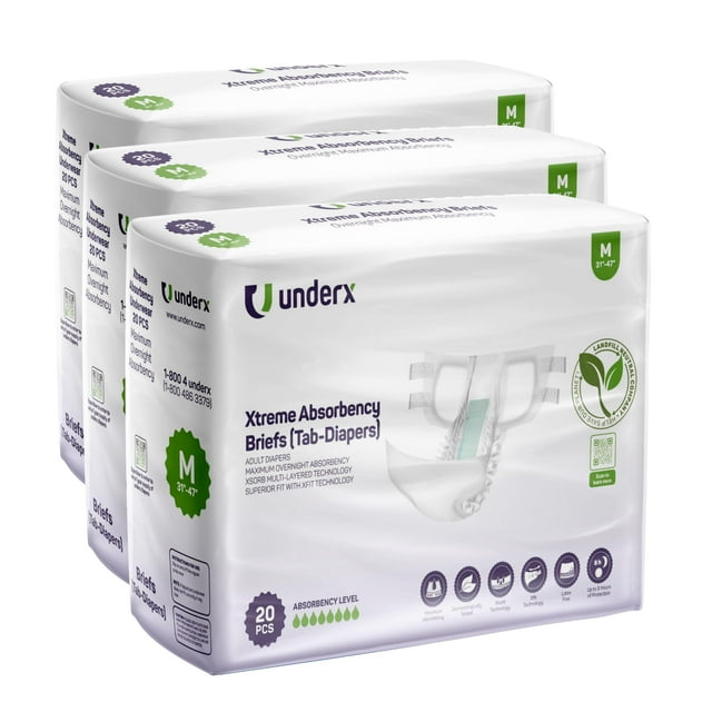 UnderX Tabbed Disposable Briefs for Adult - Overnight Comfort, Xtreme ...