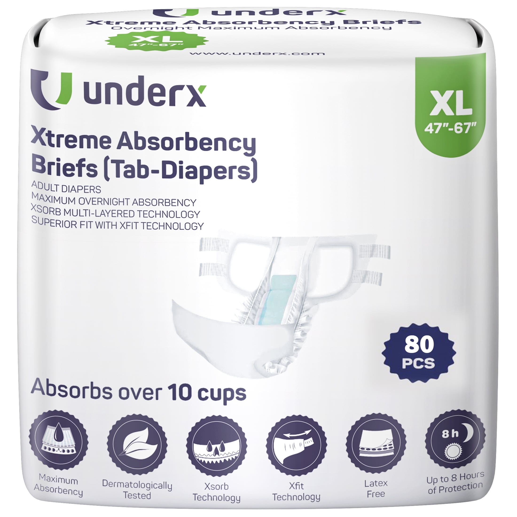 UnderX Xtreme Absorbency Adult Briefs with Tabs - Maximum Absorbency ...