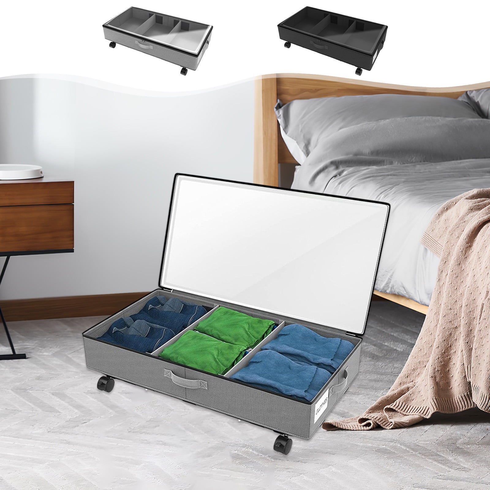 Underbed Storage Box, Rolling Storage Cabinet, Large Capacity ...