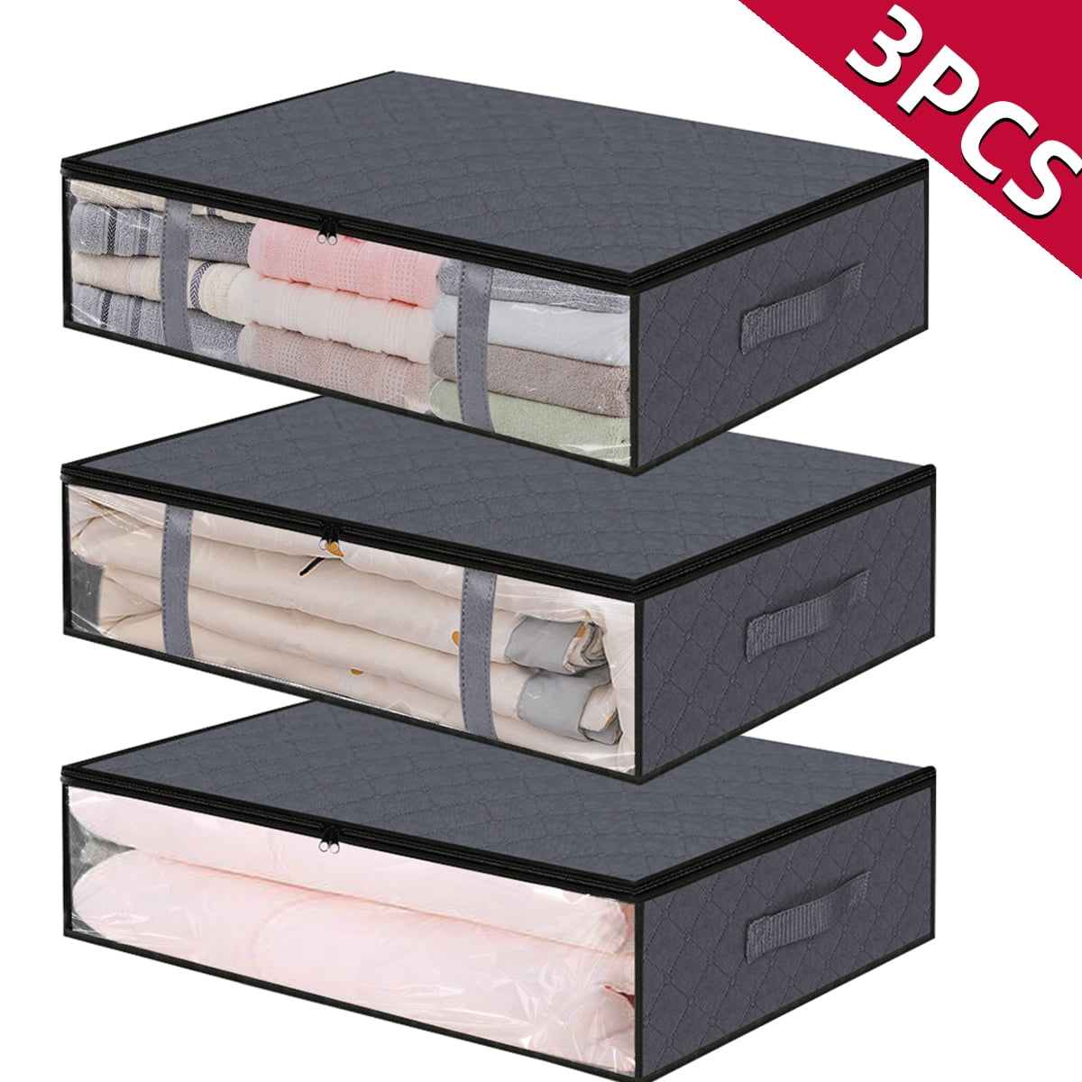 Foldable Underbed Storage Clothes Organizer: Large Bins for Blanket ...