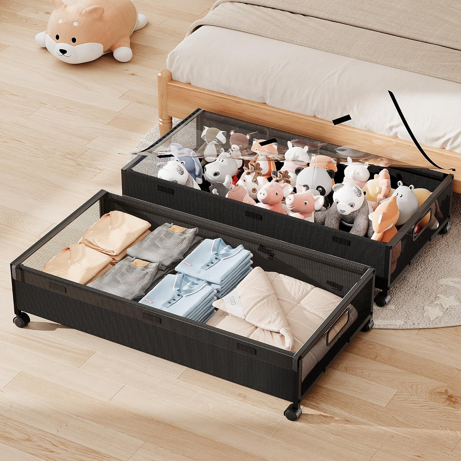 Underbed Storage Containers with Wheels, Large Under Bed Drawers on ...