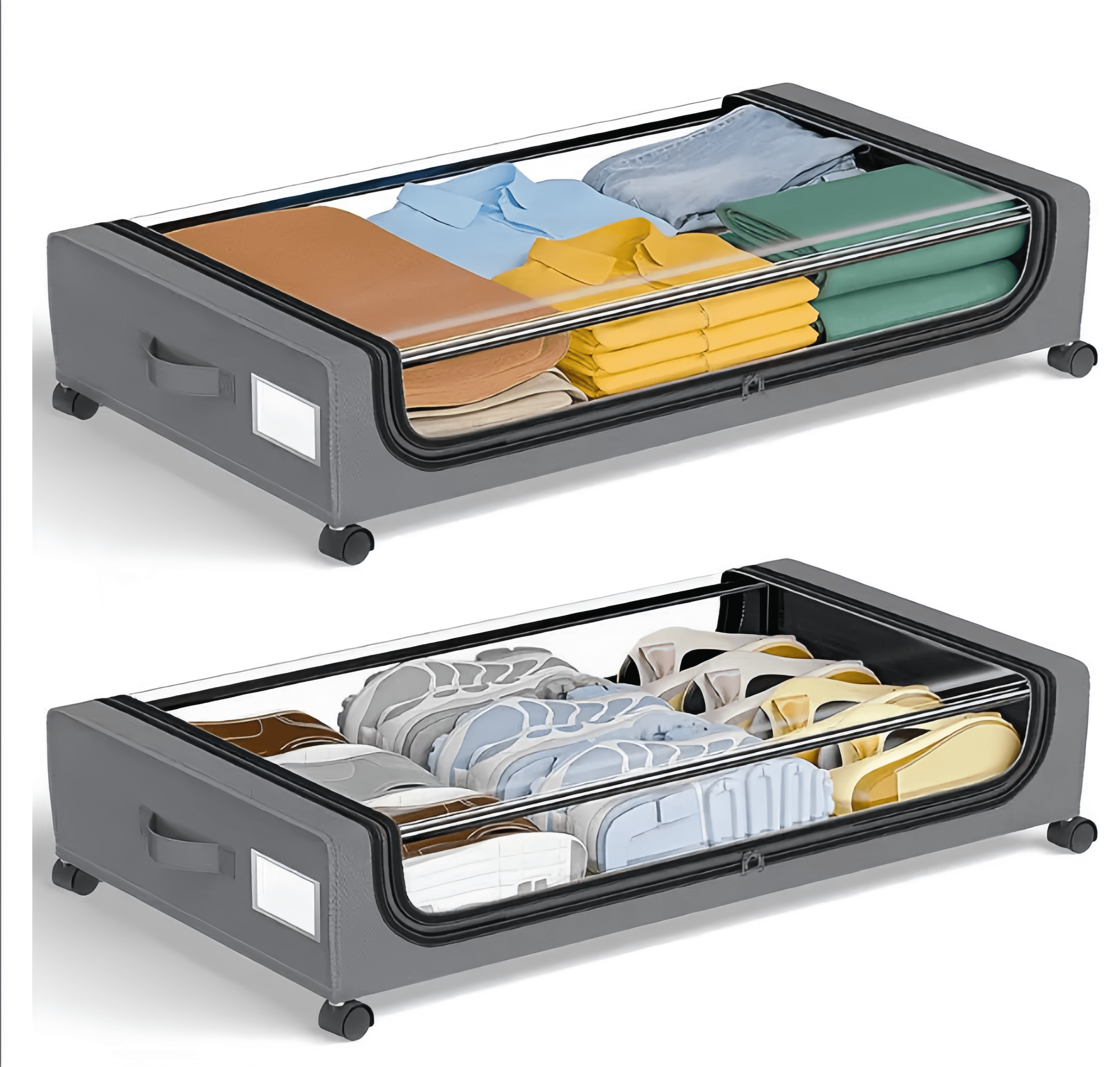 Underbed Storage Rolling Covered Storage Container with Wheels, Grey, 2 ...