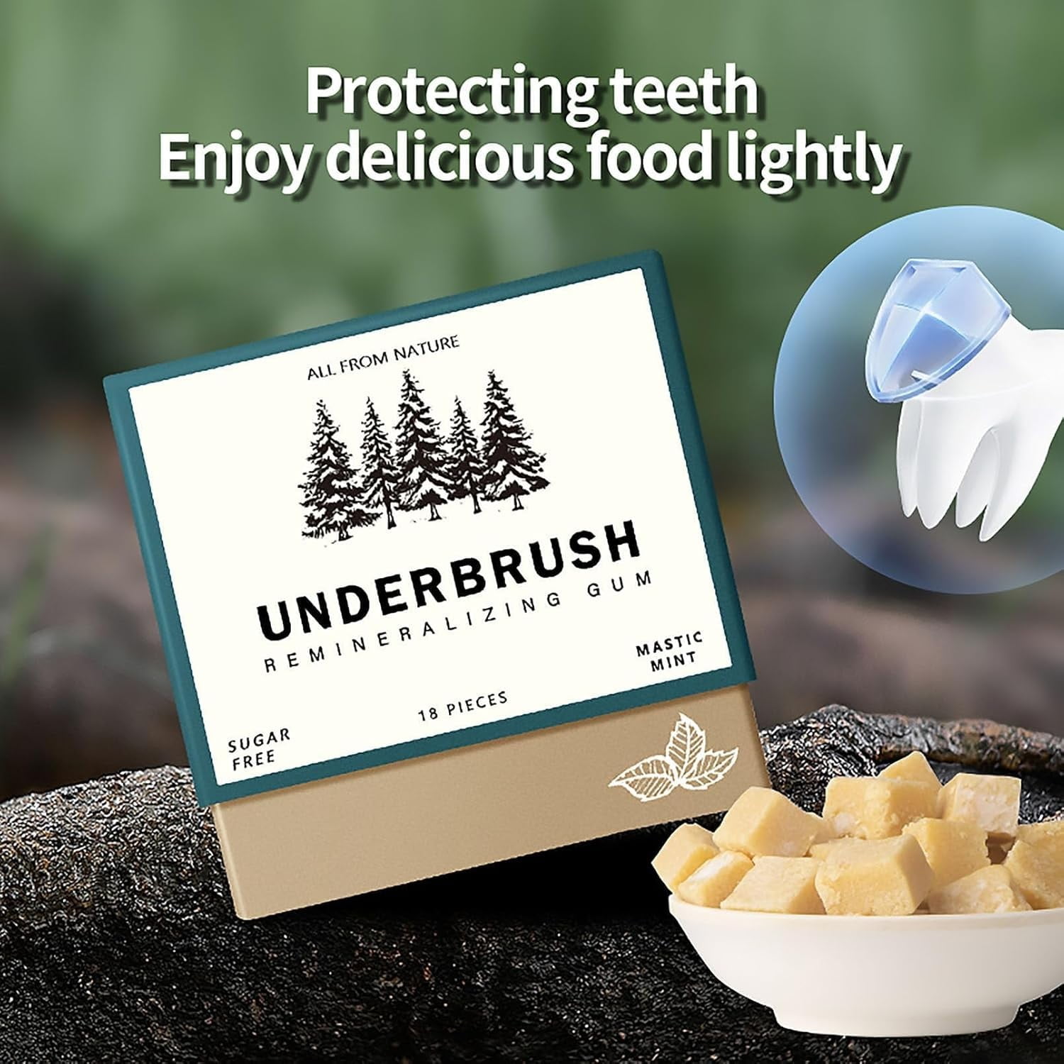 Underbrush Remineralizing Chewing Gum, 2025 NEW Organic Natural Mastic Mint Underbrush Gum Sugar ...