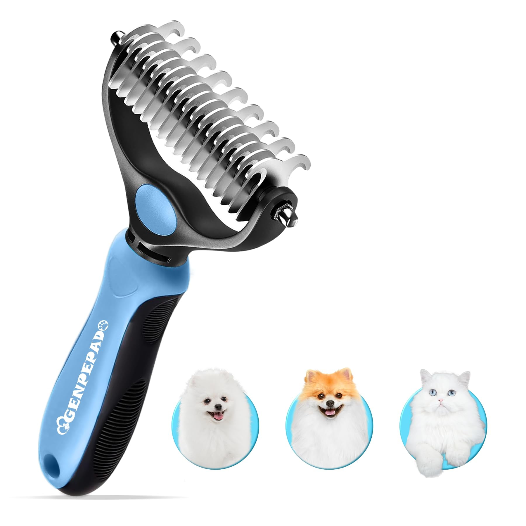 Undercoat Rake for Dogs & Cats, Dematting Comb with Wide Double-Sided ...