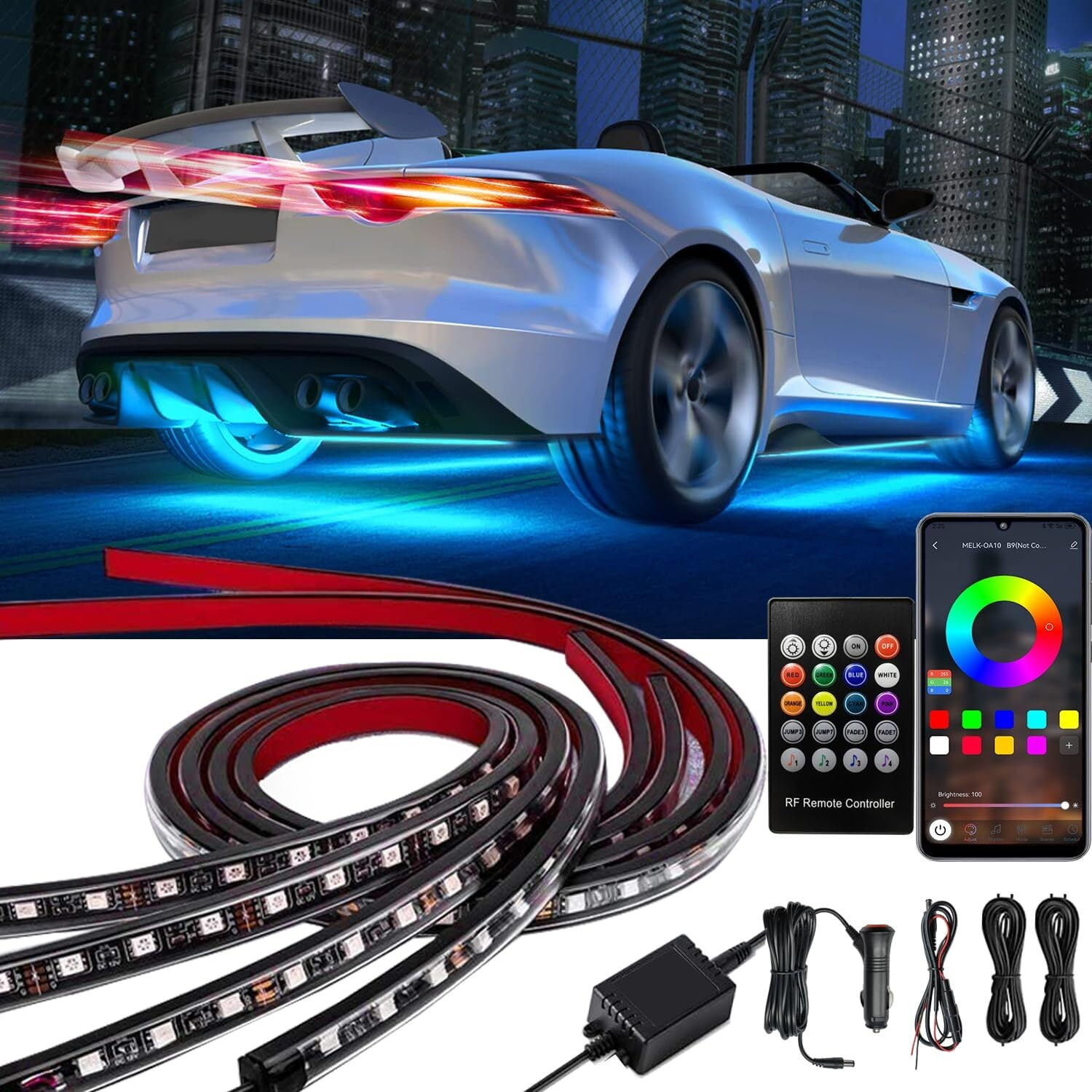Underglow Car Lights, 4 pcs RGB-IC Smart LED Lights,16 Million Colors ...