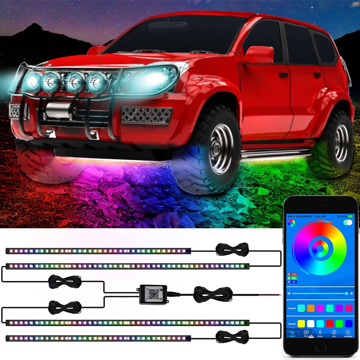 Underglow Kit for Car, CM31 RGB Exterior LED Neon Lights with App ...