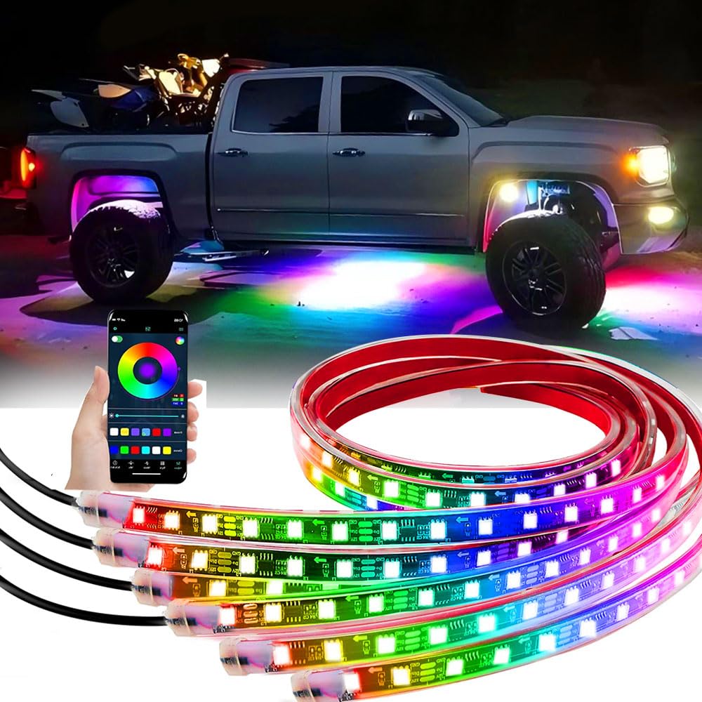 Underglow Lights for Car, SSF20 6 Pcs Led Strip Lights with RGB Dream Color Chasing, APP Control ...