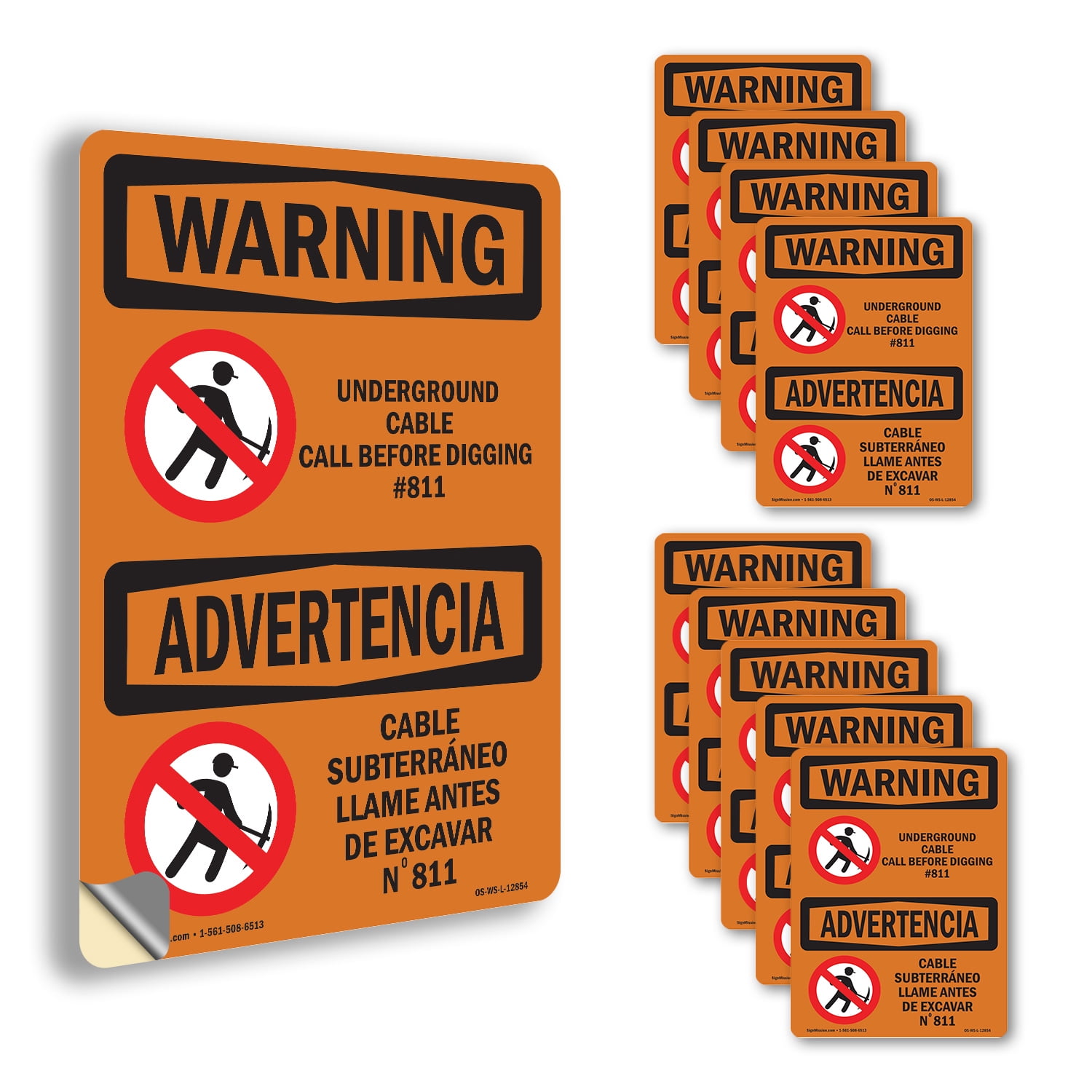 Underground Cable Call #811 Bilingual OSHA WARNING Vinyl Decal Label 24 ...
