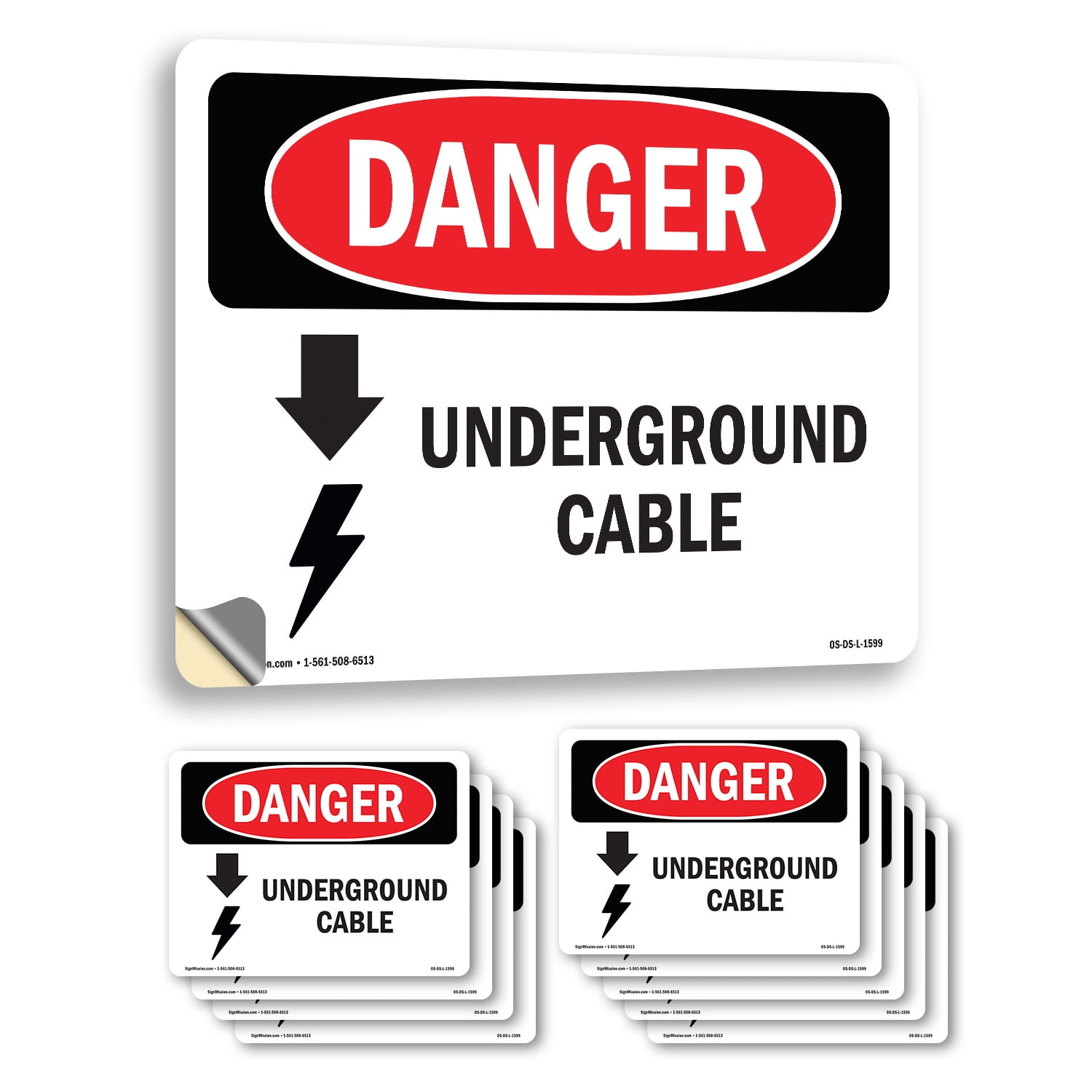 Underground Cable OSHA Danger Vinyl Decal Label 10 Inch x 7 Inch - 10 ...