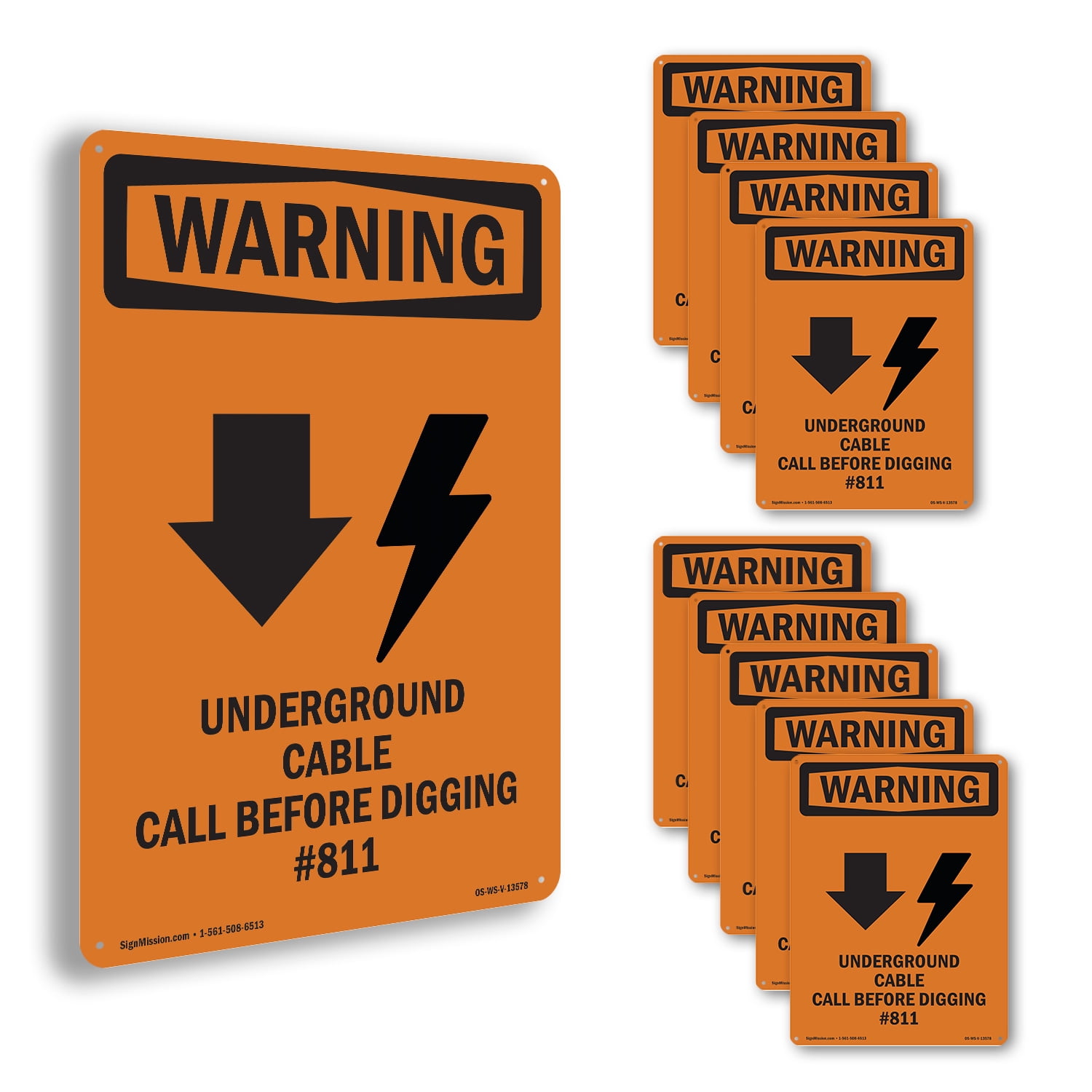 Underground Cable With Symbol OSHA WARNING Rigid Plastic Sign 24 Inch x ...
