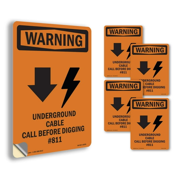 Underground Cable With Symbol OSHA WARNING Vinyl Decal Label 24 Inch x ...
