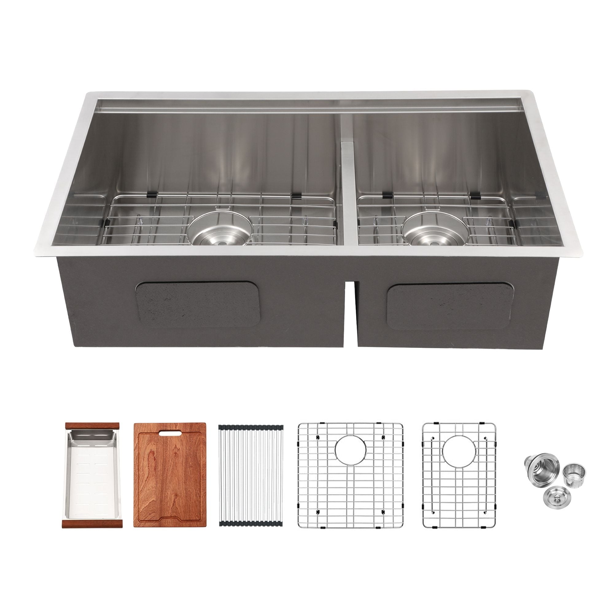 Undermount Kitchen Sink With Ledge Workstation and Double Bowl 33"x19 ...