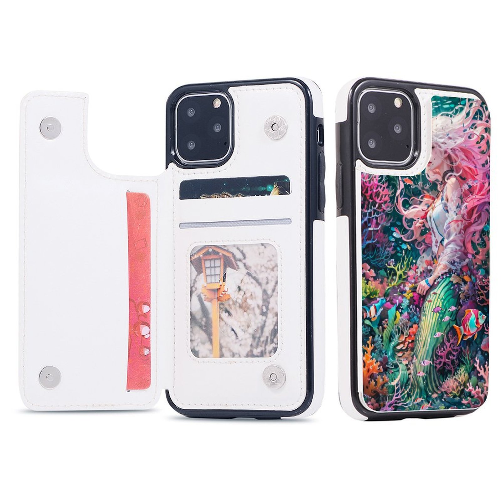 Undersea, AI, Mermaid, Ocean Leather Wallet Case for iPhone 16 15 14 13 ...