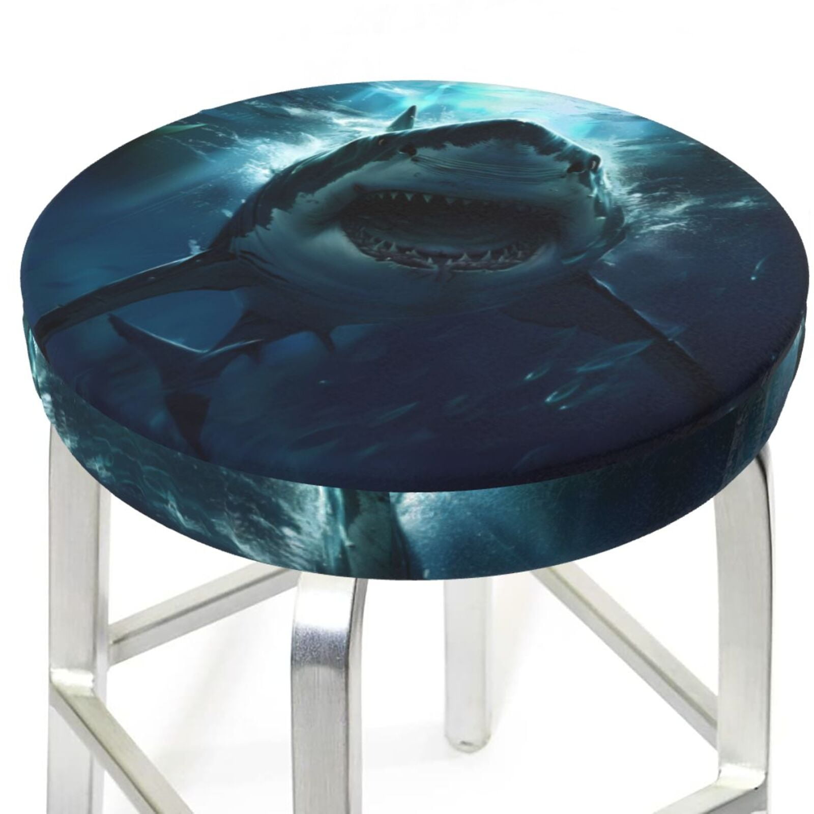 Undersea Shark Bar Stool Covers - Stretch Round Seat Covers with ...