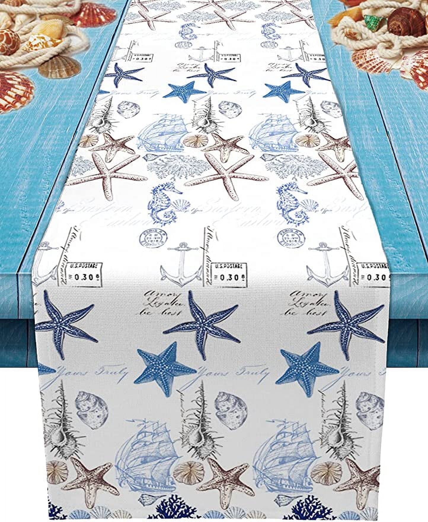 Undersea Starfish Shell and Seahorse Table Runner Dresser Scarves,Linen ...