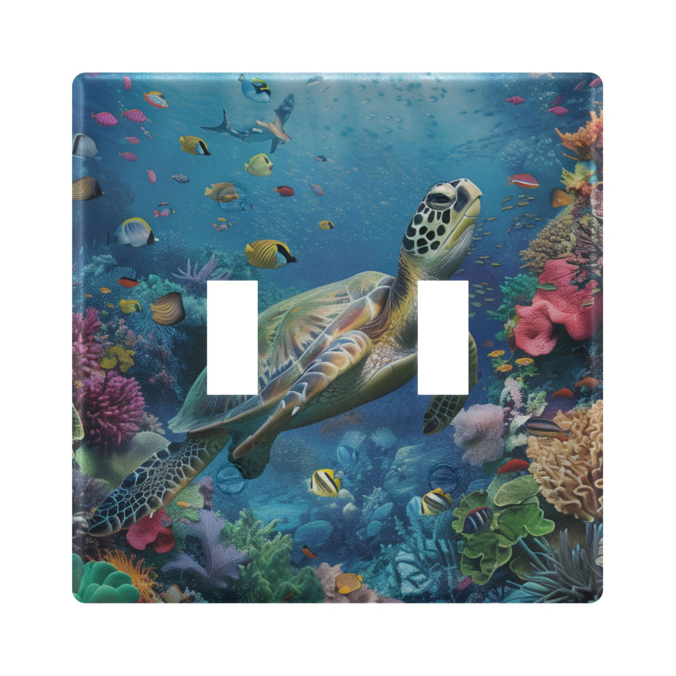 Undersea Turtle and Fish Light Switch Plate Covers 2 Gang Wall Plate ...