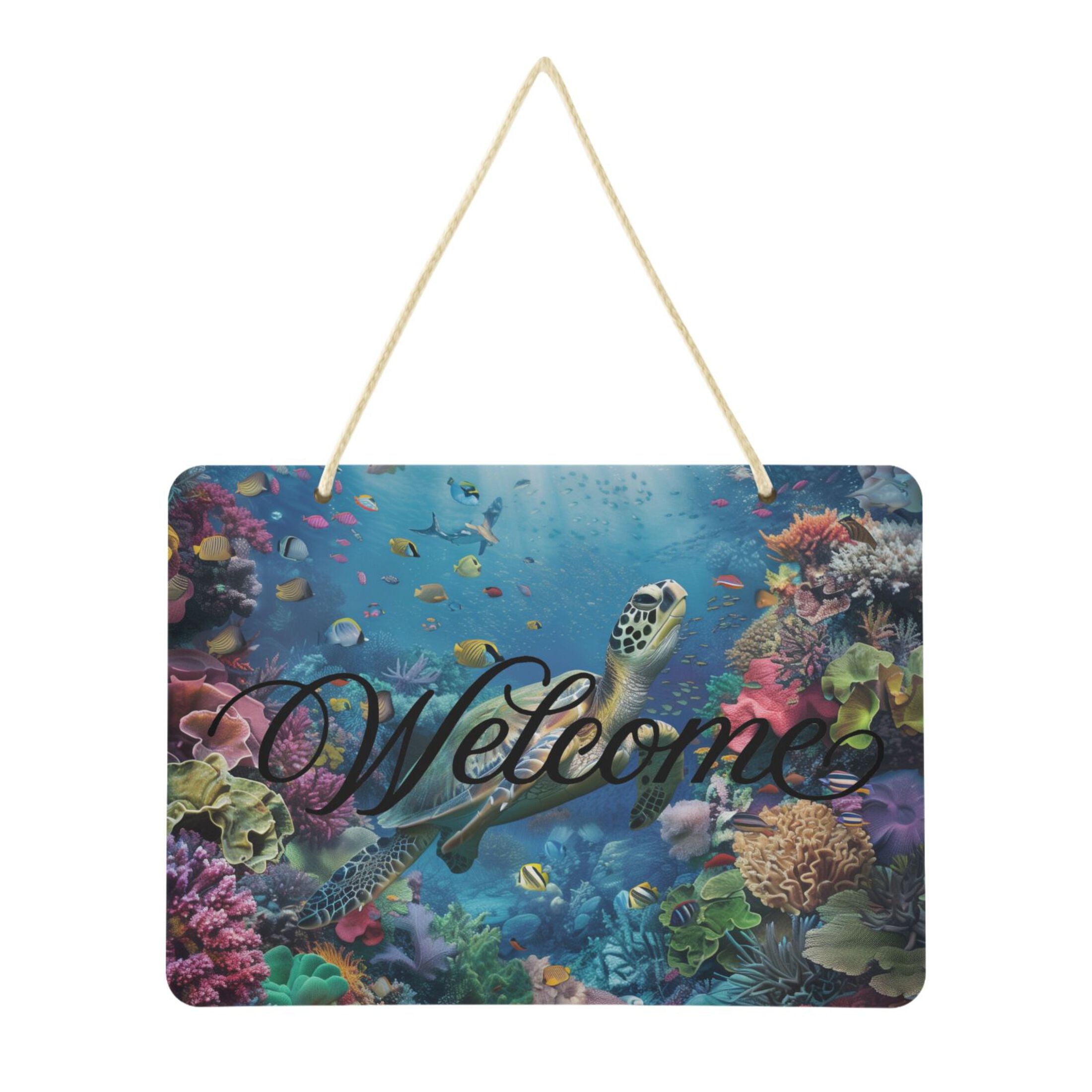 Undersea Turtle and Fish Welcome Sign Front Door PVC 14x10 inch Hanger ...
