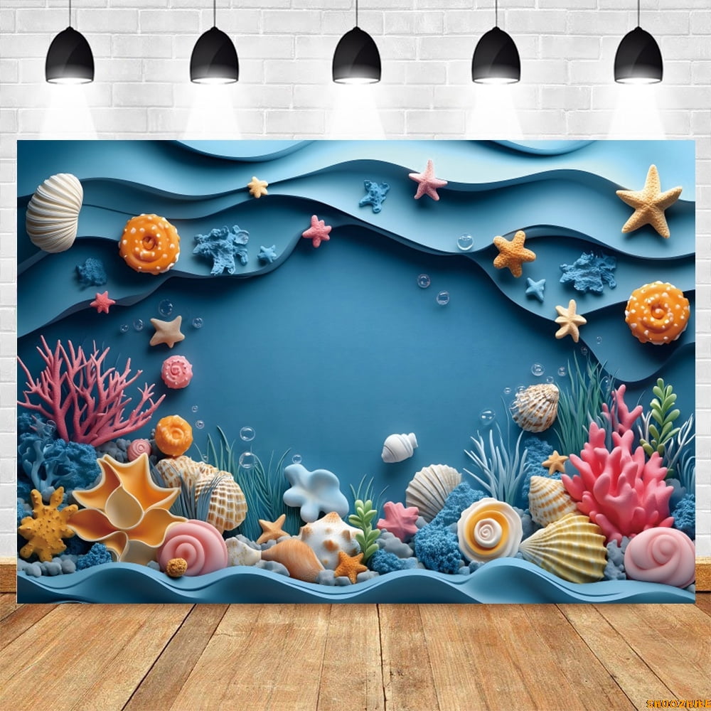 Undersea World Backdrop Sea Underwater Plants Coral Shell Baby Shower ...