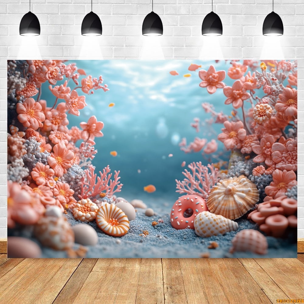 Undersea World Backdrop Sea Underwater Plants Coral Shell Baby Shower ...