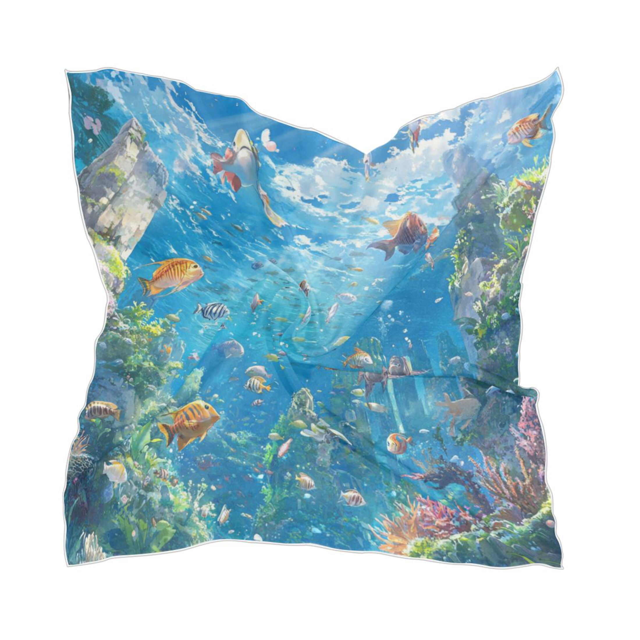 Undersea World Square Silk Scarf, 23.62×23.62in Polyester Simulated ...