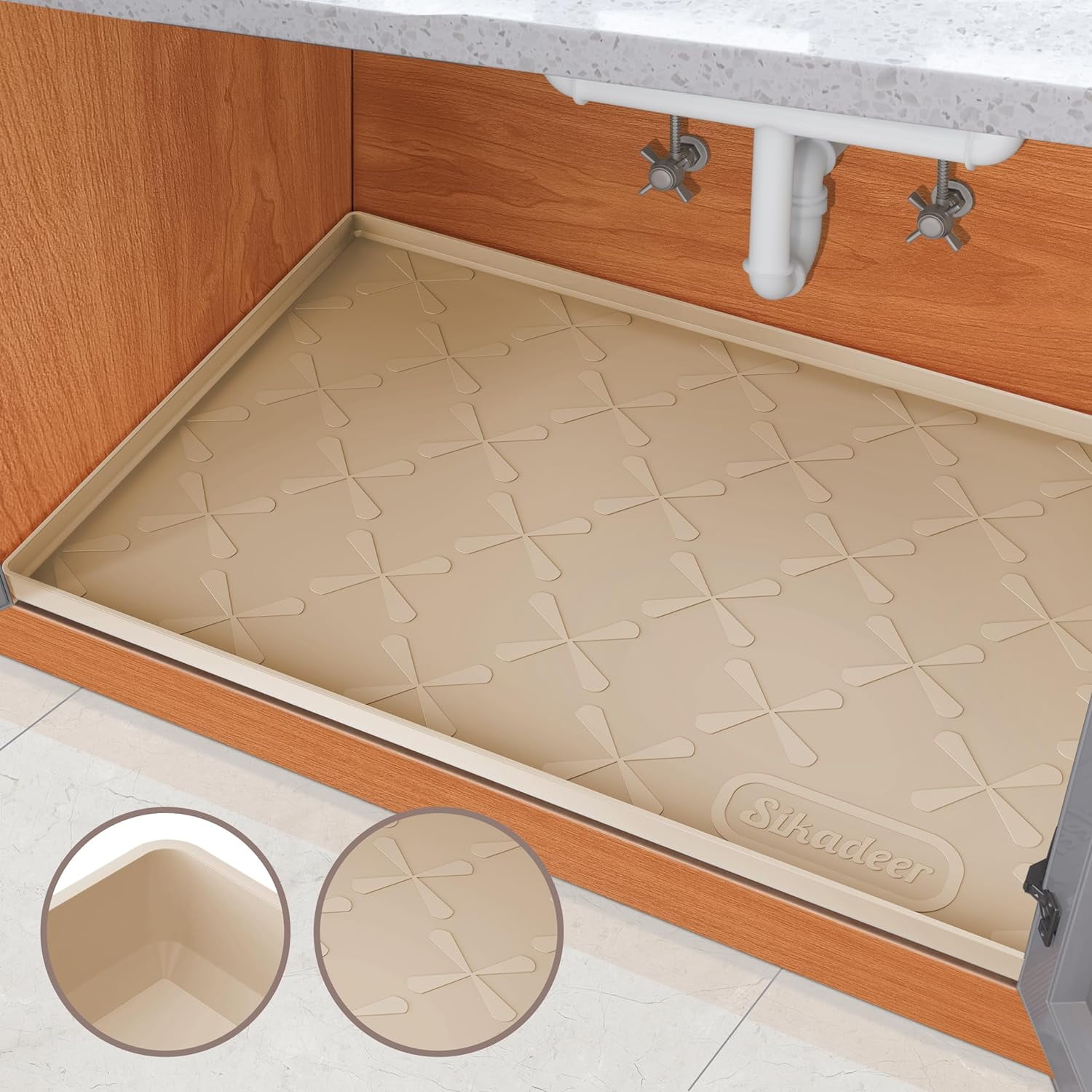Undersink Waterproof Mat, 28" X 22" Silicone Mat Cabinet Liner for ...