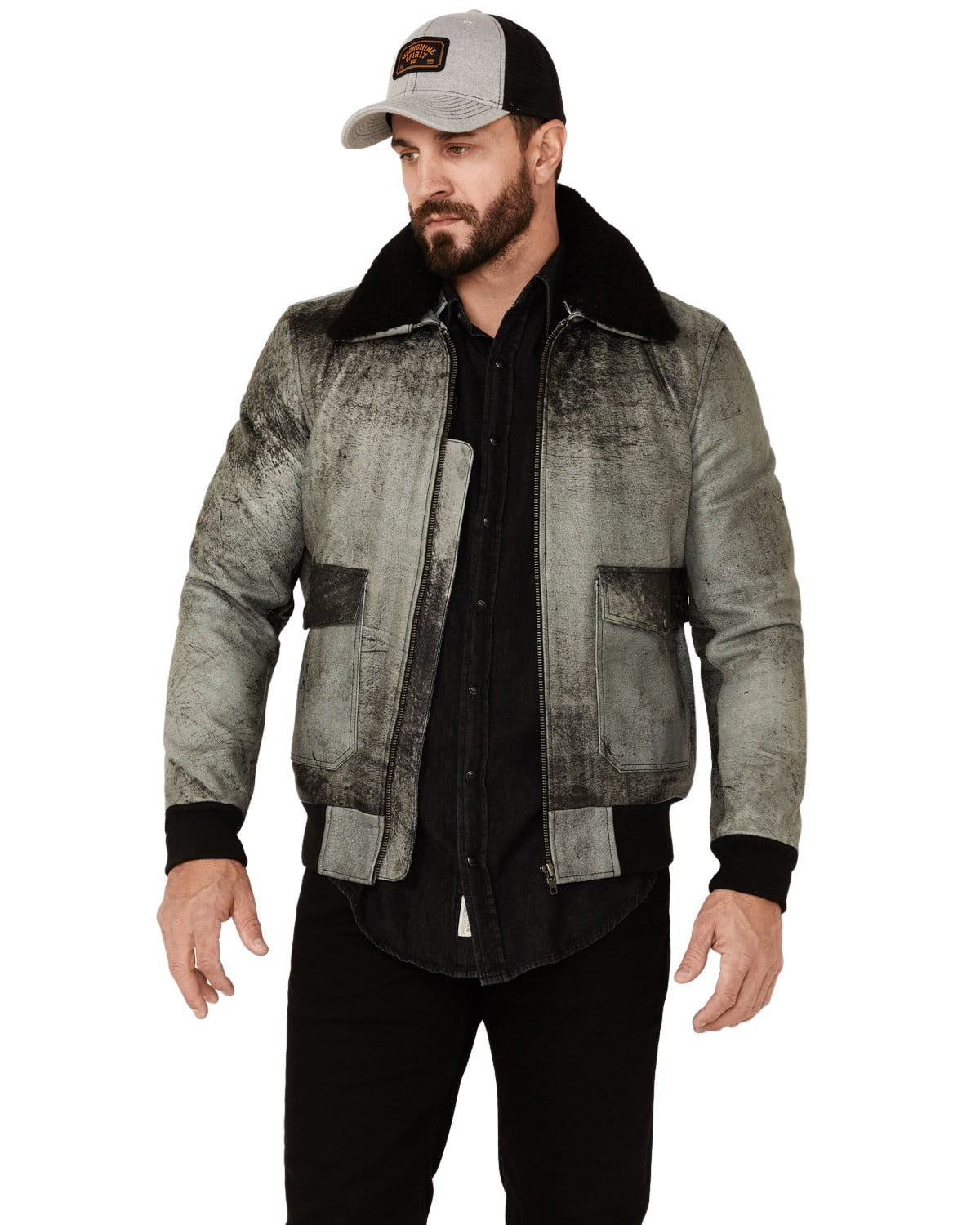 Understated Leather Men's Spirit Distressed Cowhide Zip-Front Bomber ...