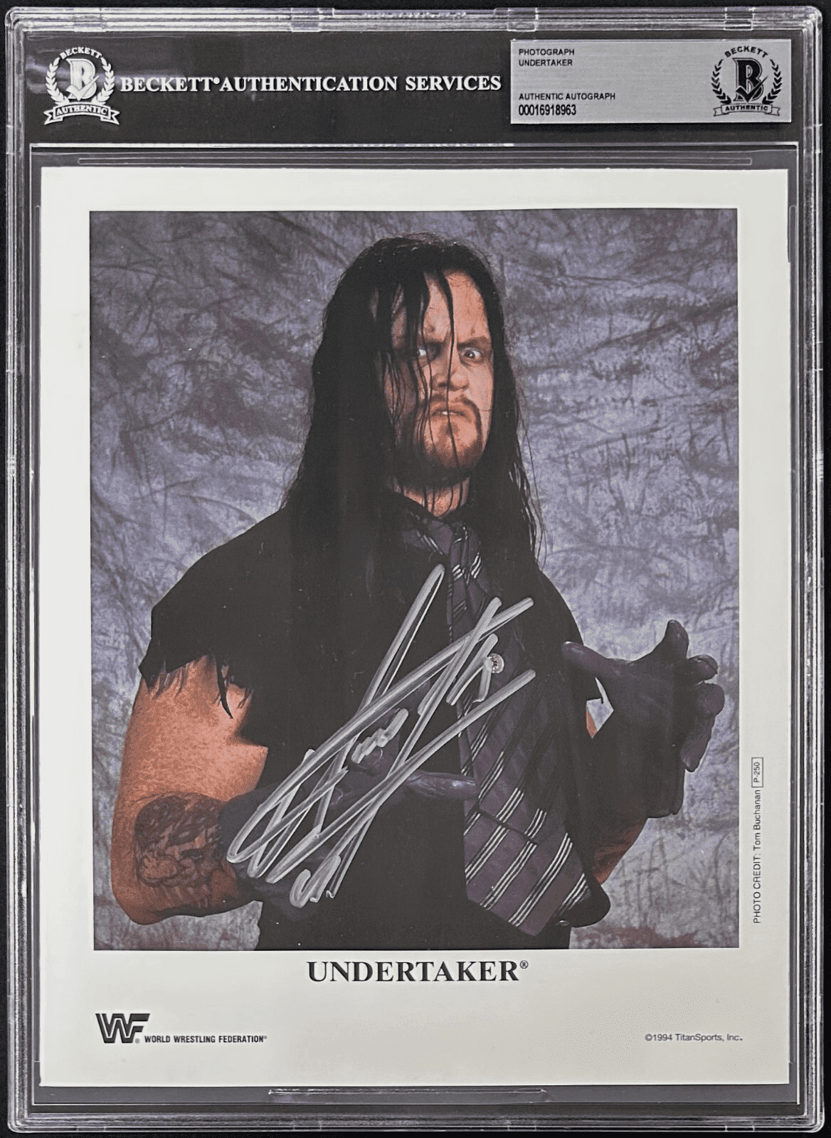 Undertaker Signed Photo WWF 1994 Titan Sports Promo Photo P-250 Beckett ...