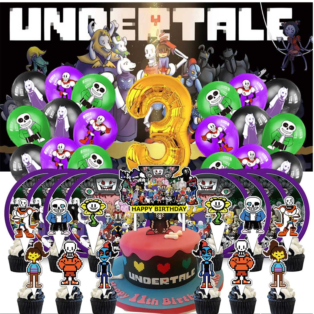 Undertale Balloons Party Supplies 3rd Decor Tableware Birthday Cake ...