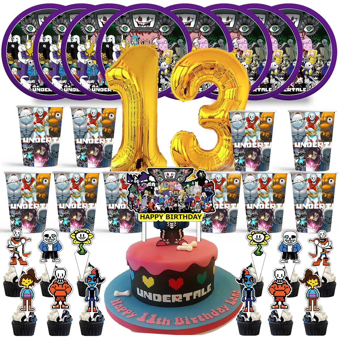 Undertale Birthday 13th Cups Party Supplies Plates Fans Decorations ...