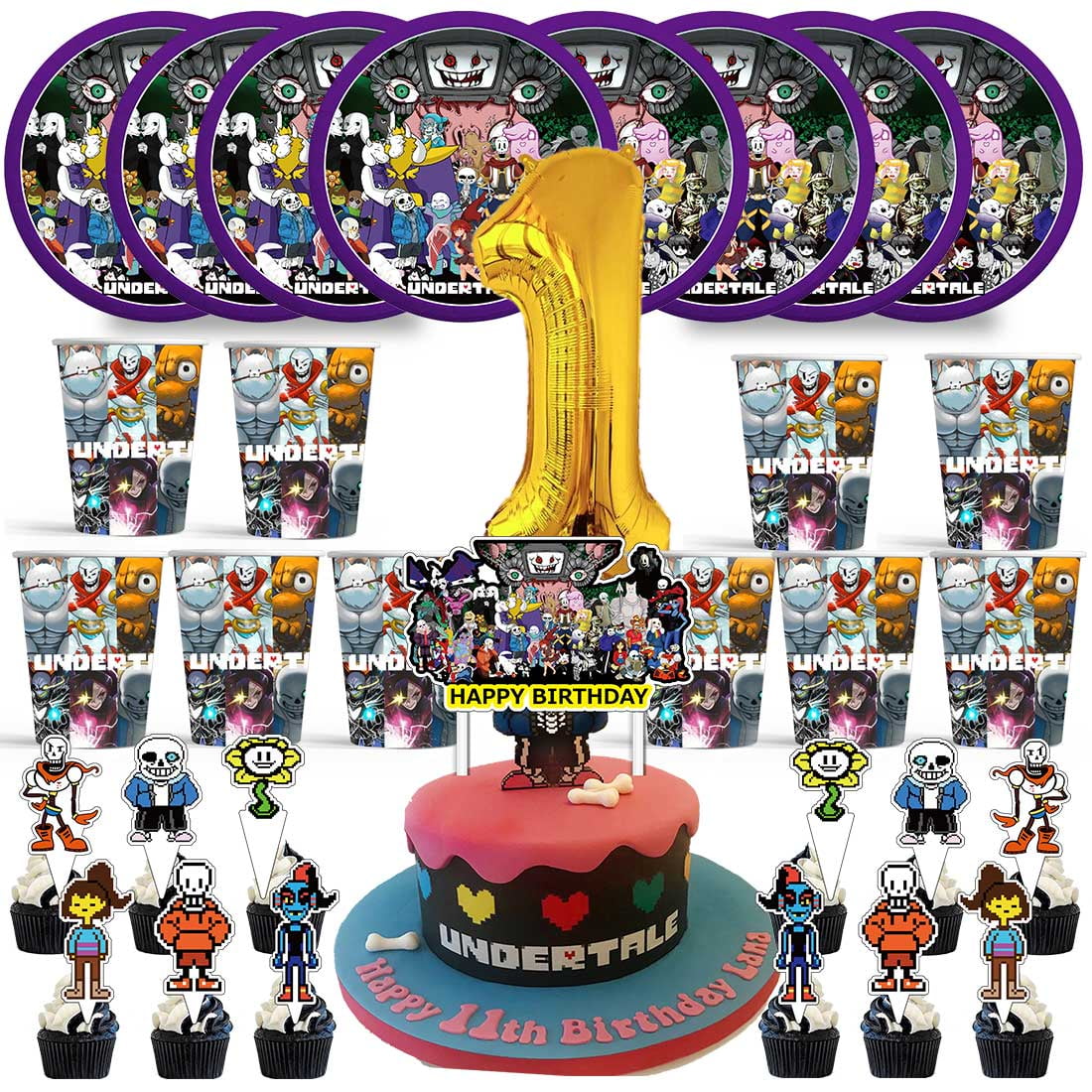 Undertale Birthday 1st Cups Party Supplies Plates Fans Decorations Cake ...