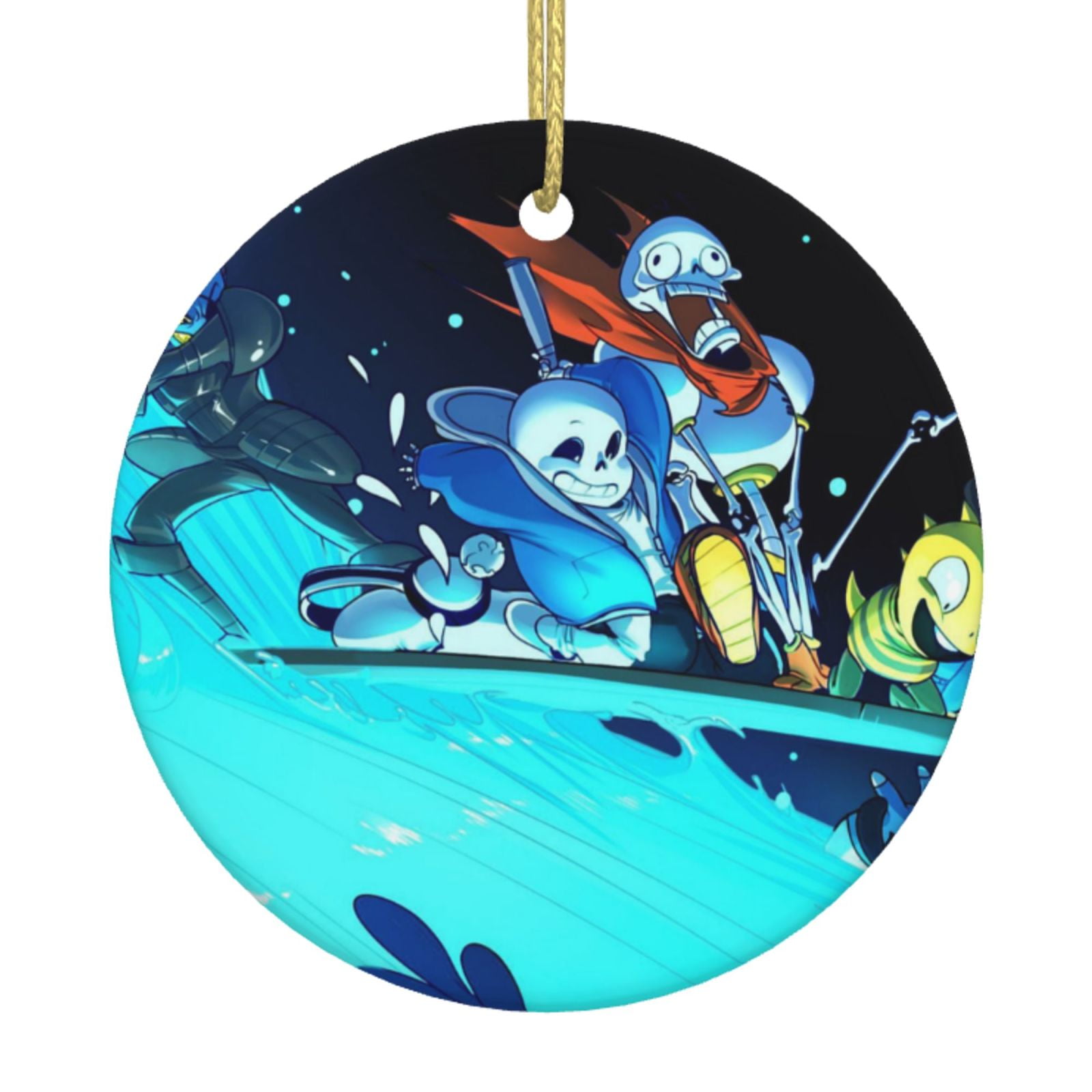 Undertale Cartoon Christmas Tree Hanging Ornaments Round Ceramic Xmas ...