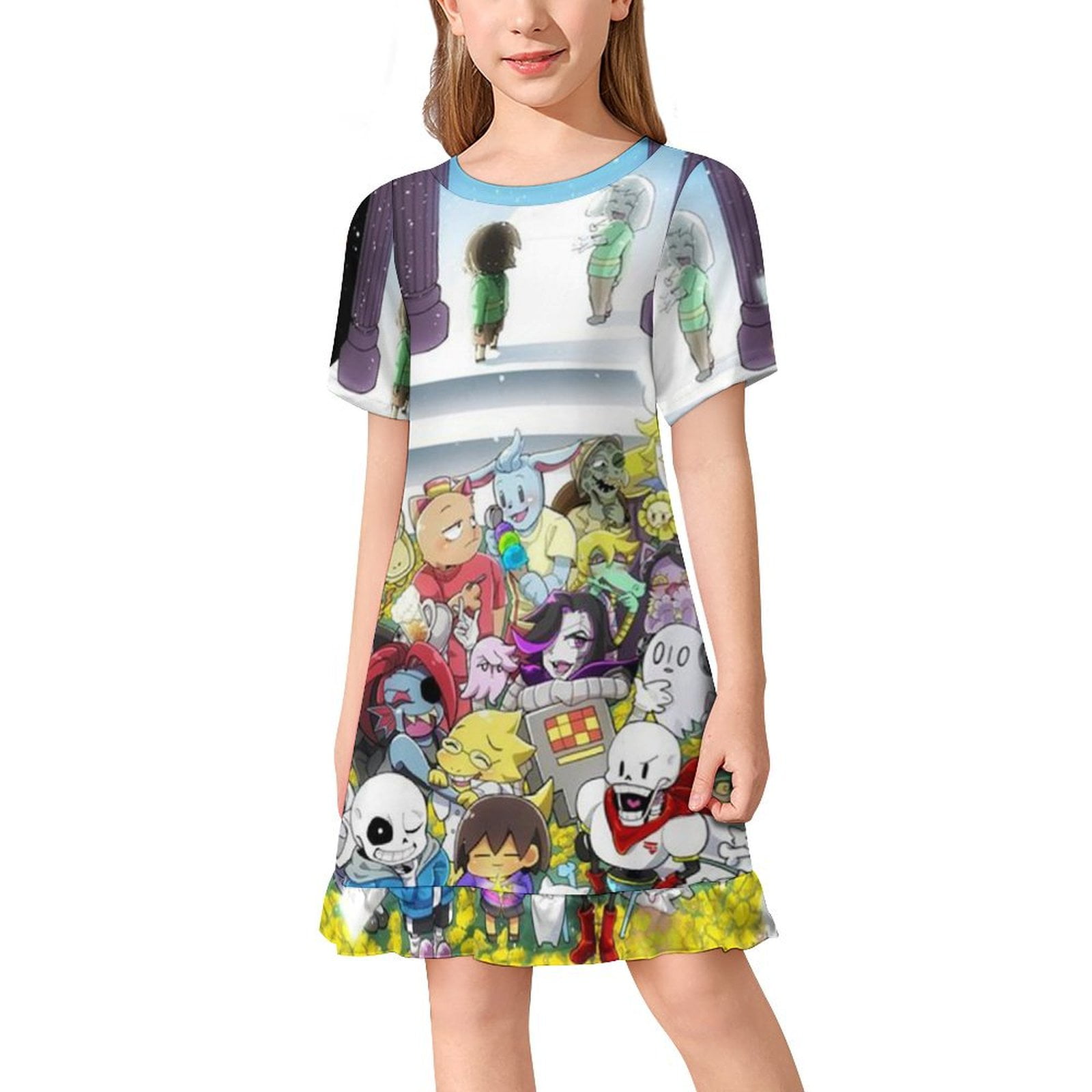 Undertale Children's Short Sleeved Dress 3D Printed Classical Girl's ...