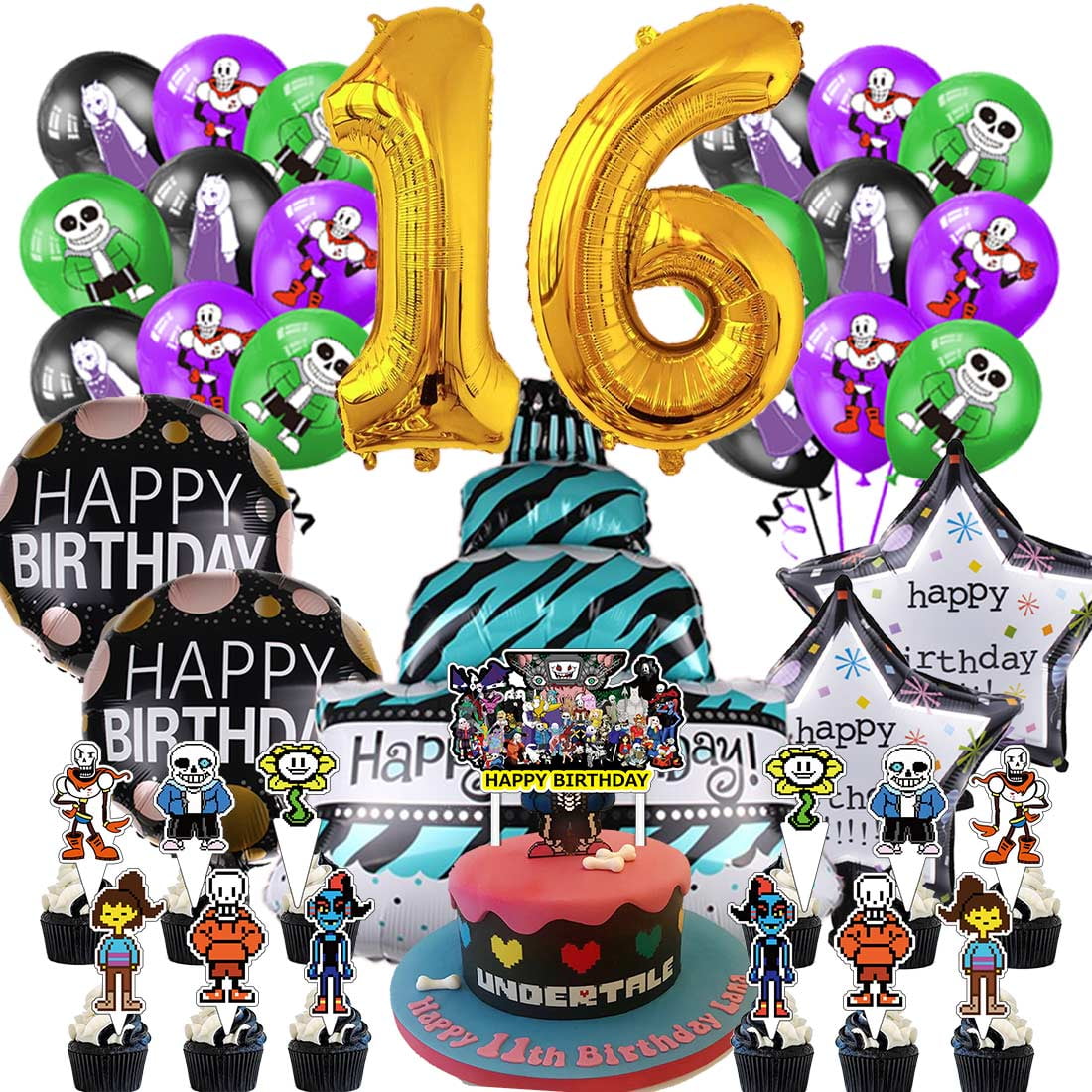 Undertale Party Supplies 16th Decor Kit Balloons Birthday Cake Topper ...