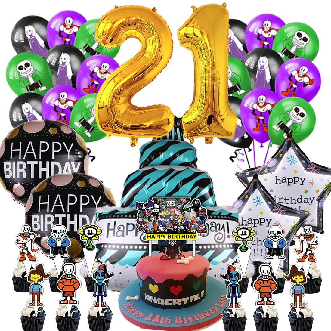 Undertale Party Supplies 21th Decor Kit Balloons Birthday Cake Topper ...