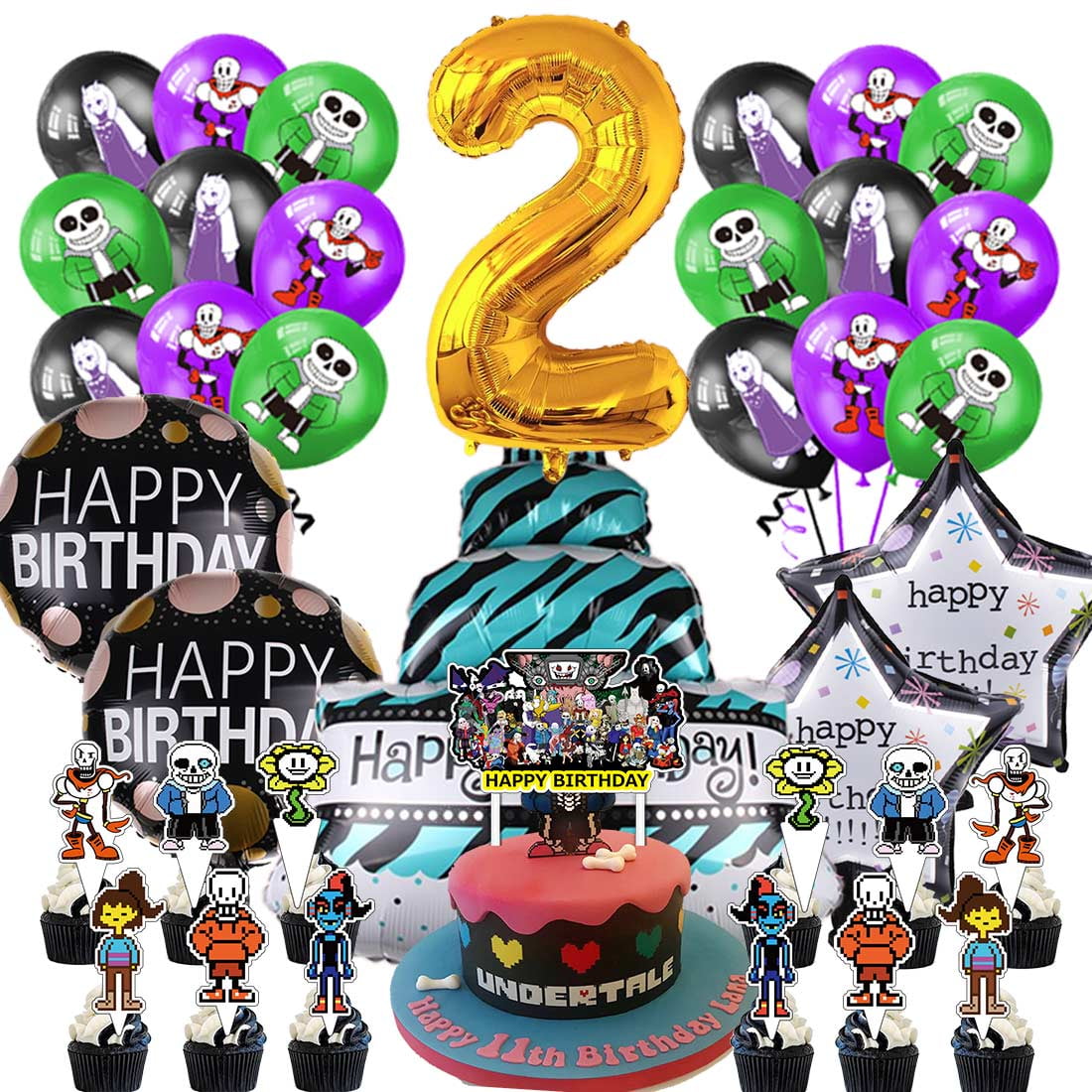 Undertale Party Supplies 2nd Decor Kit Balloons Birthday Cake Topper ...